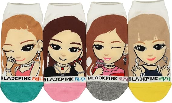 Women K-pop Novelty Ankle Socks (Black Pink 4 Pairs): Amazon.ca ...