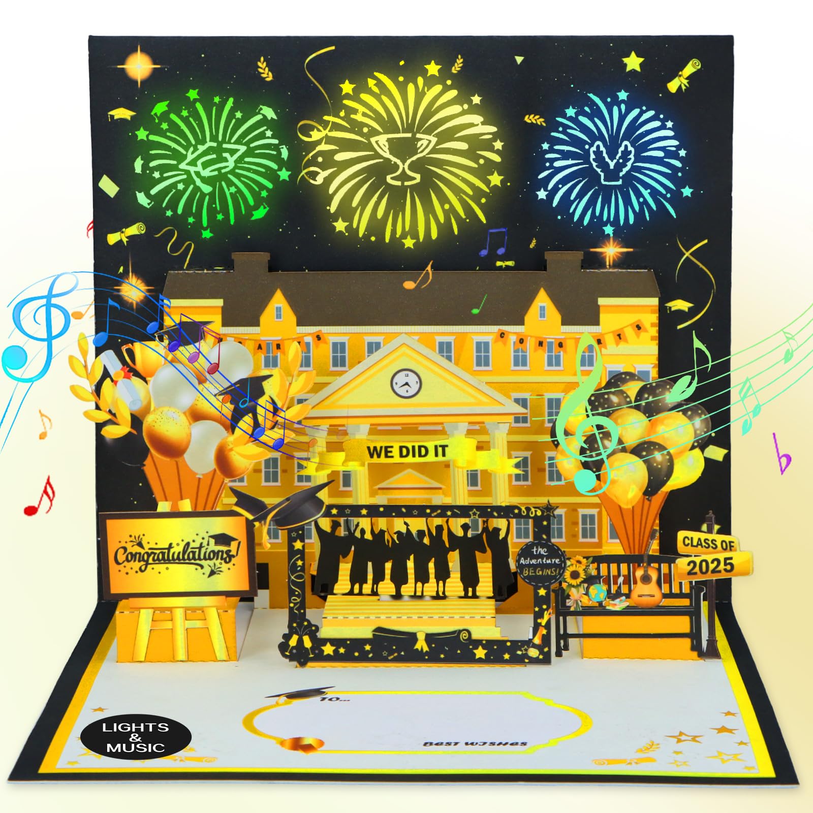FaCraft Pop Up Graduation Card 2025 Musical - Lights & Music Congrats ...