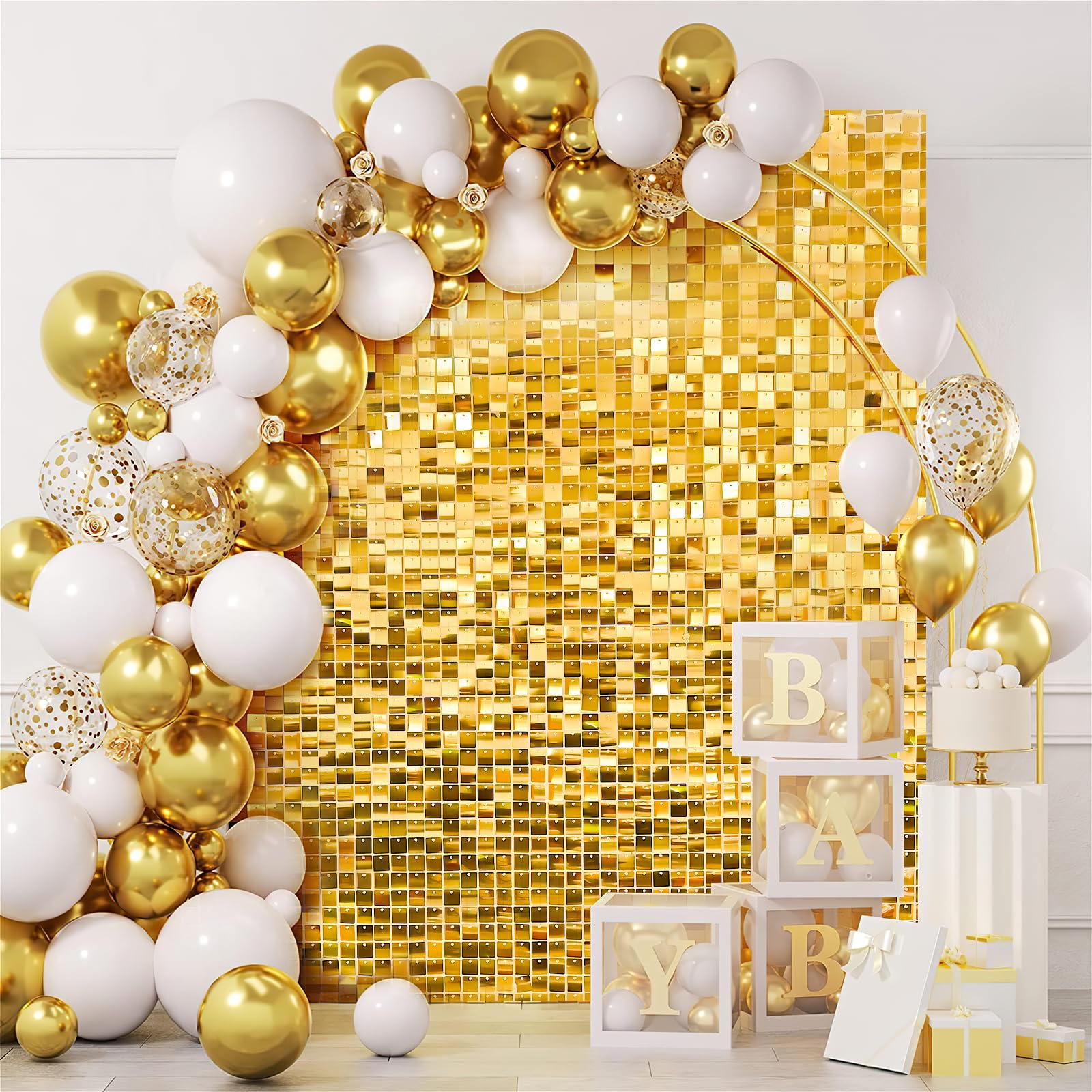 Enrichovo Golden Shimmer Wall Backdrop,24PCS Square Sequin Panels ...