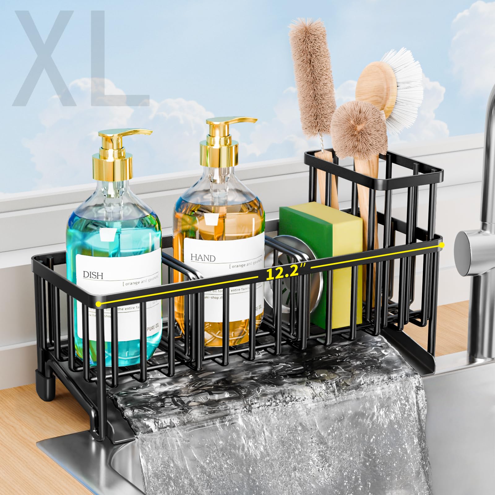 TomCare Extra Large 12.2'' Sink Caddy With Drain Tray Non-slip Kitchen ...