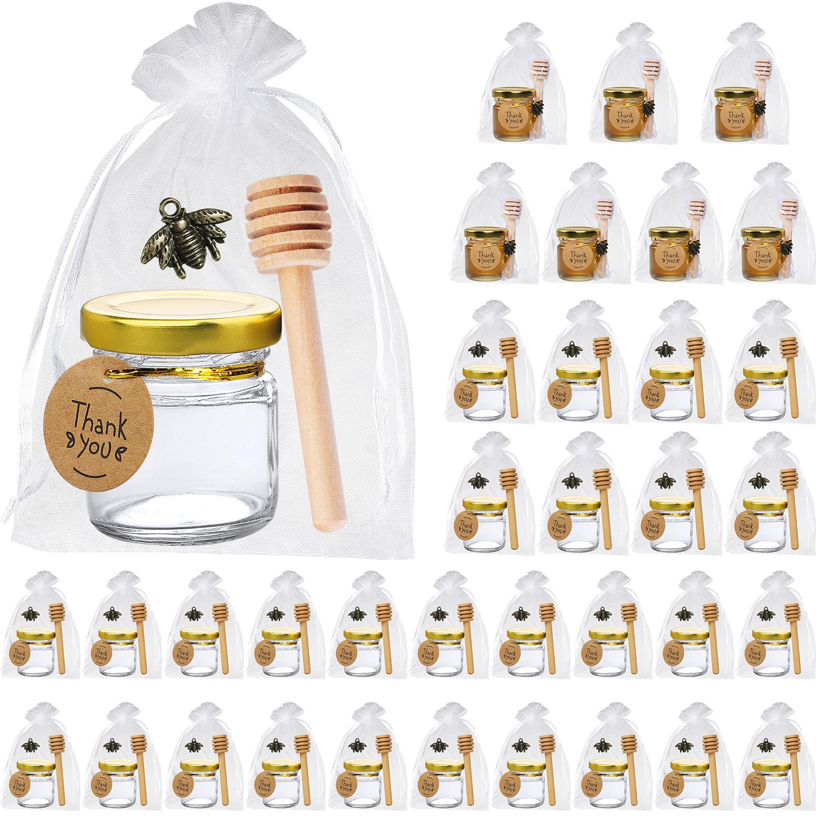 36 Pack 1.5 oz Mini Glass Honey Jars with Wood Dipper - Small Glass ...
