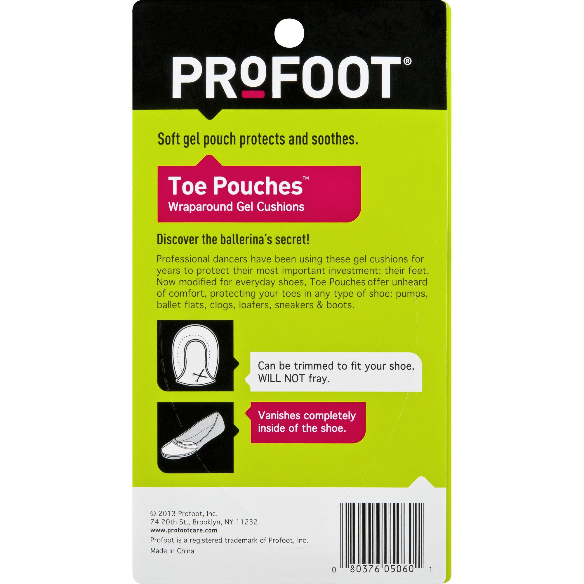 PROFOOT Toe Pouch Cushions Women's 6-10 (1 Pair) Protects Toes Cushions ...