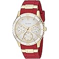 Amazon.com: GUESS Gold-Tone + Iconic Red Stain Resistant Silicone Watch ...
