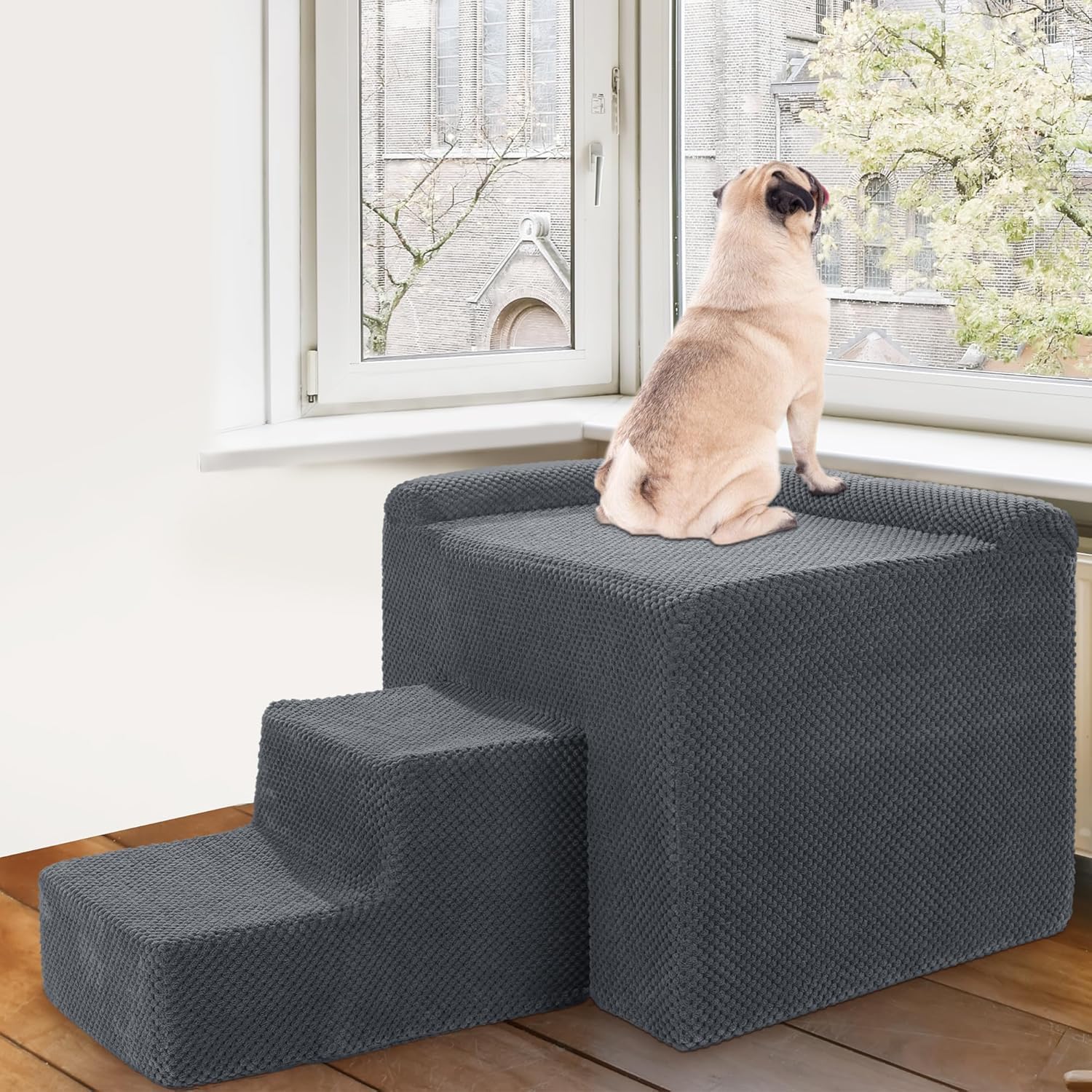 HOMBYS Foam Dog Window Perch, Orthopaedic Dog Bed with Dog Stairs, Do ...