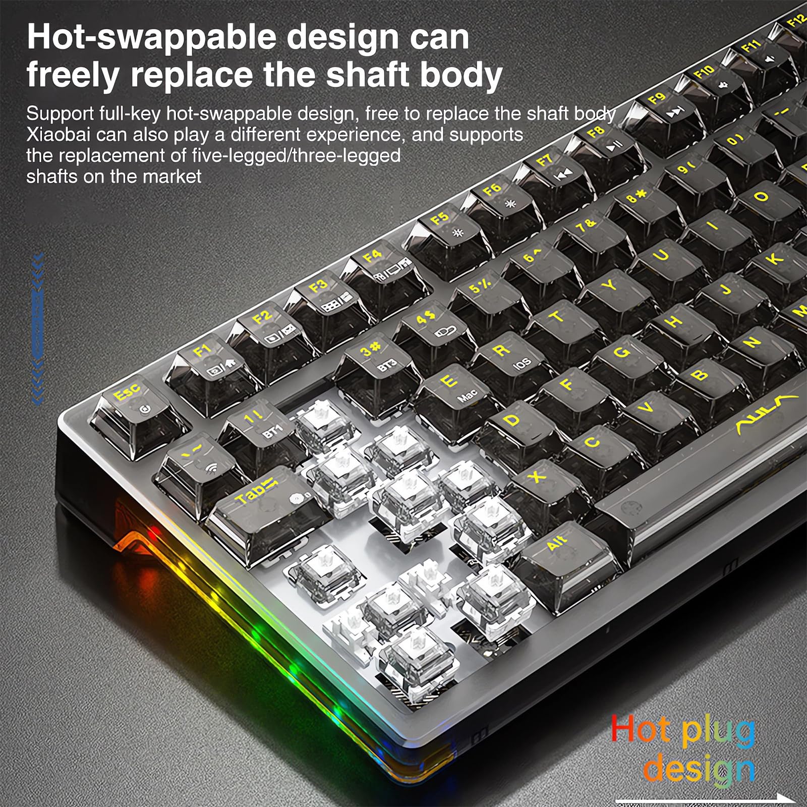 Mua F98 Wireless Mechanical Keyboard with Transparent Keycaps, 99 Keys ...