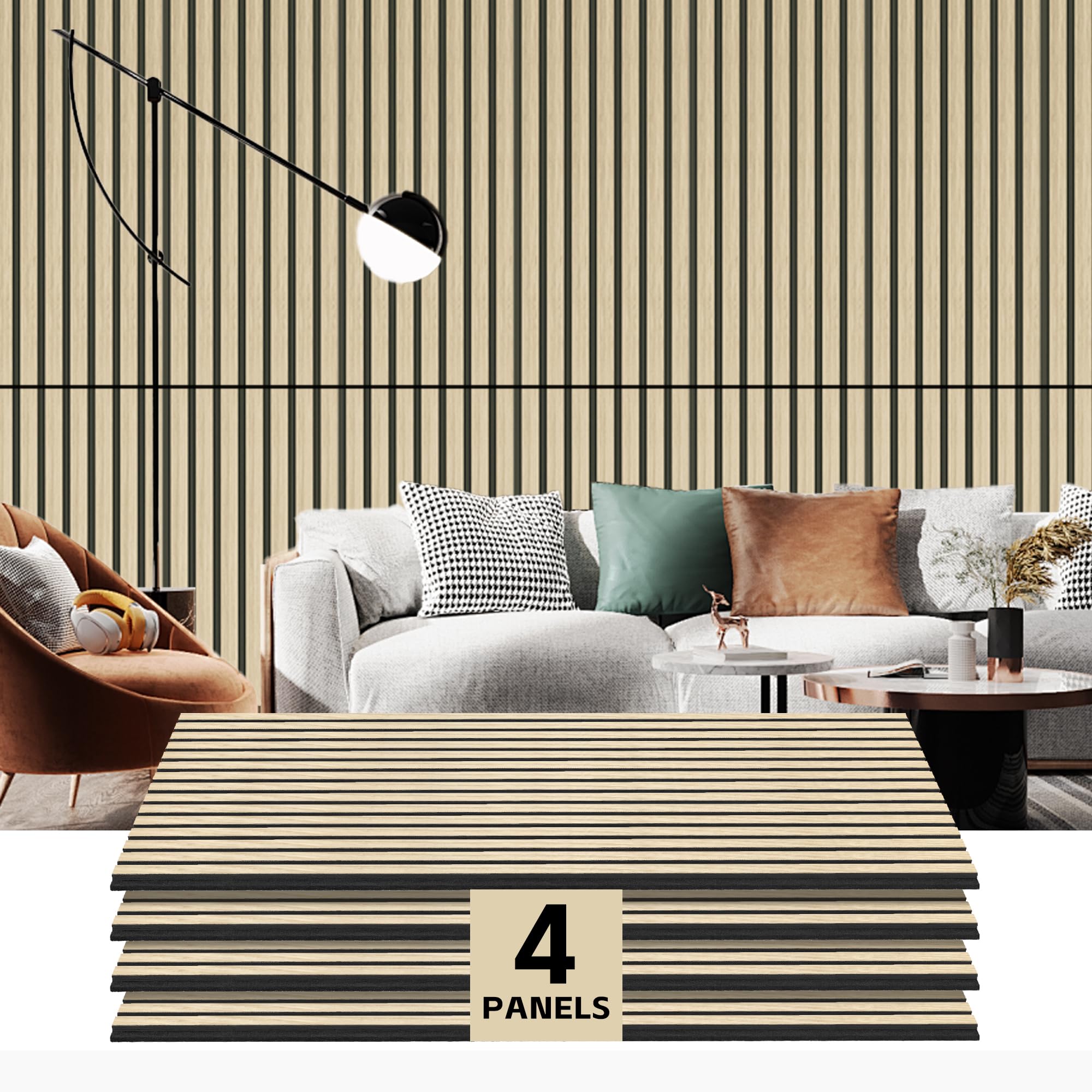 RITOLLO 4-Piece Wood Slat Acoustic Panels for Wall, 48"×24" Soundproof ...