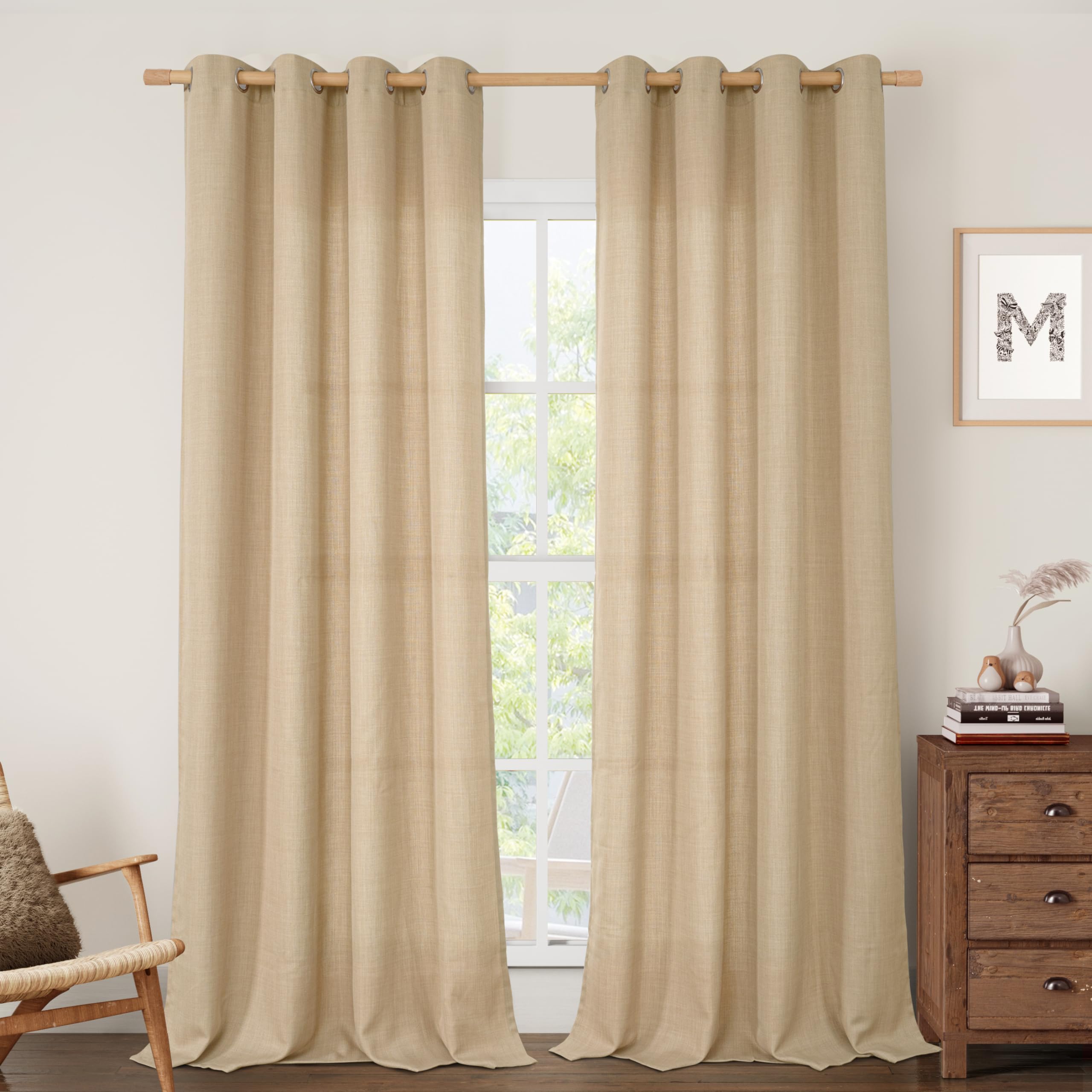 LAMIT Extra Long Linen Curtains 108 Inches Long 2 Panels Set, Bedroom ...