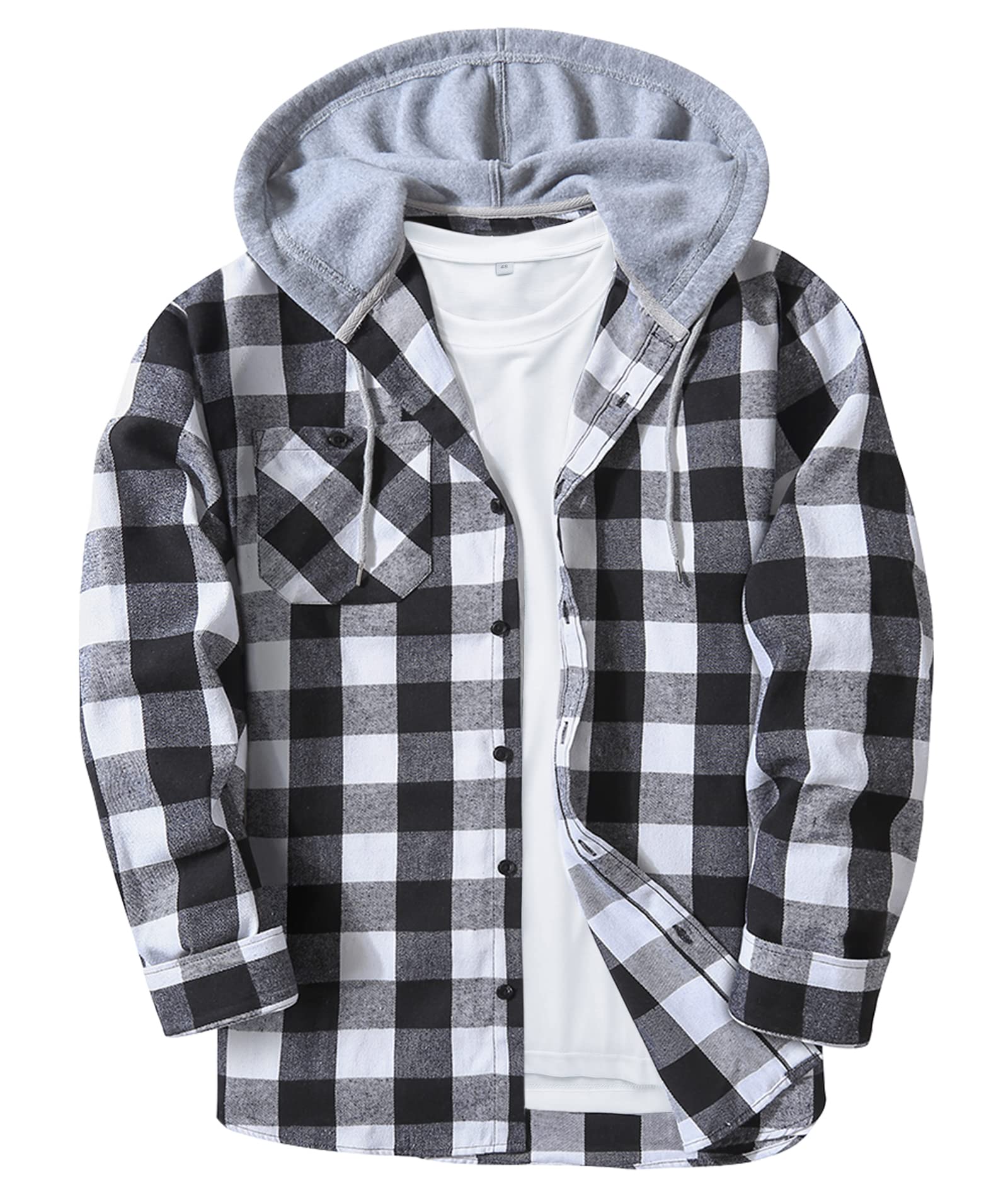 SCODI Mens Flannel Hoodie Shirt Casual Button Down Plaid Jacket Shirts ...