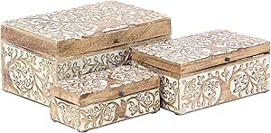 Amazon.com: Deco 79 Set of 3 Natural Box, Brown/White : Home & Kitchen