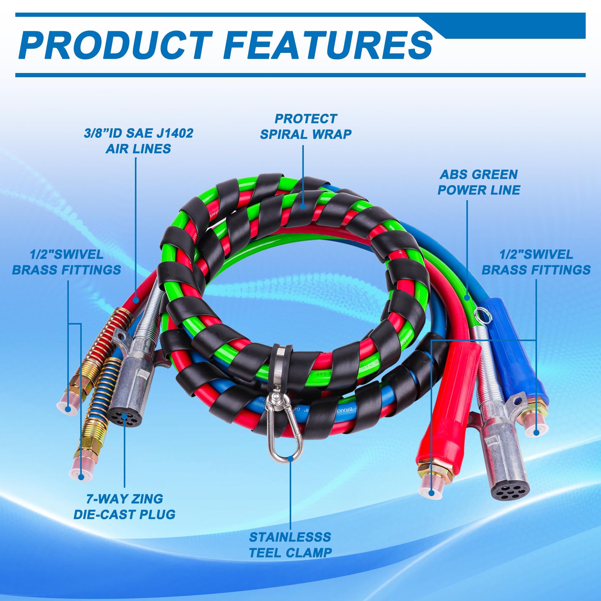 Mua AUKUS 12FT Air Lines with Glad Hands for Tractor Trailer Semi Truck ...