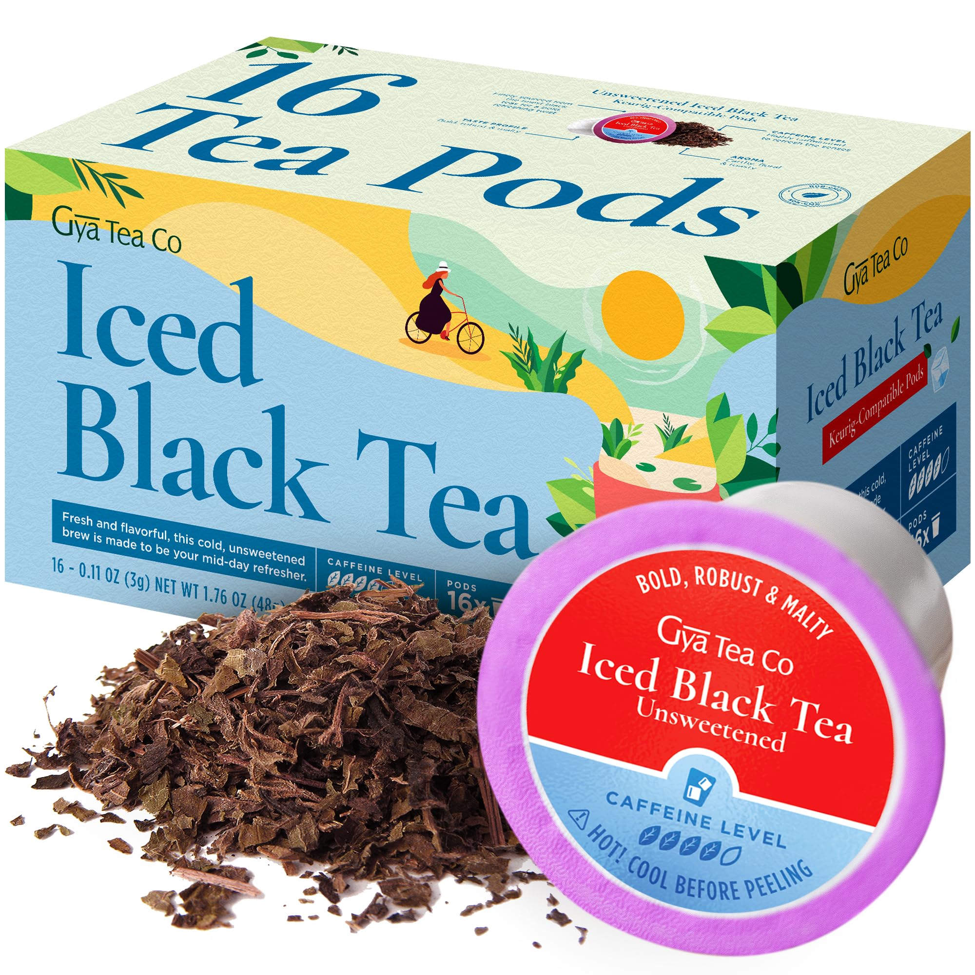 Gya Tea Co Iced Tea Pods Black Tea (16 ct) - High Caffeine Black Tea K ...