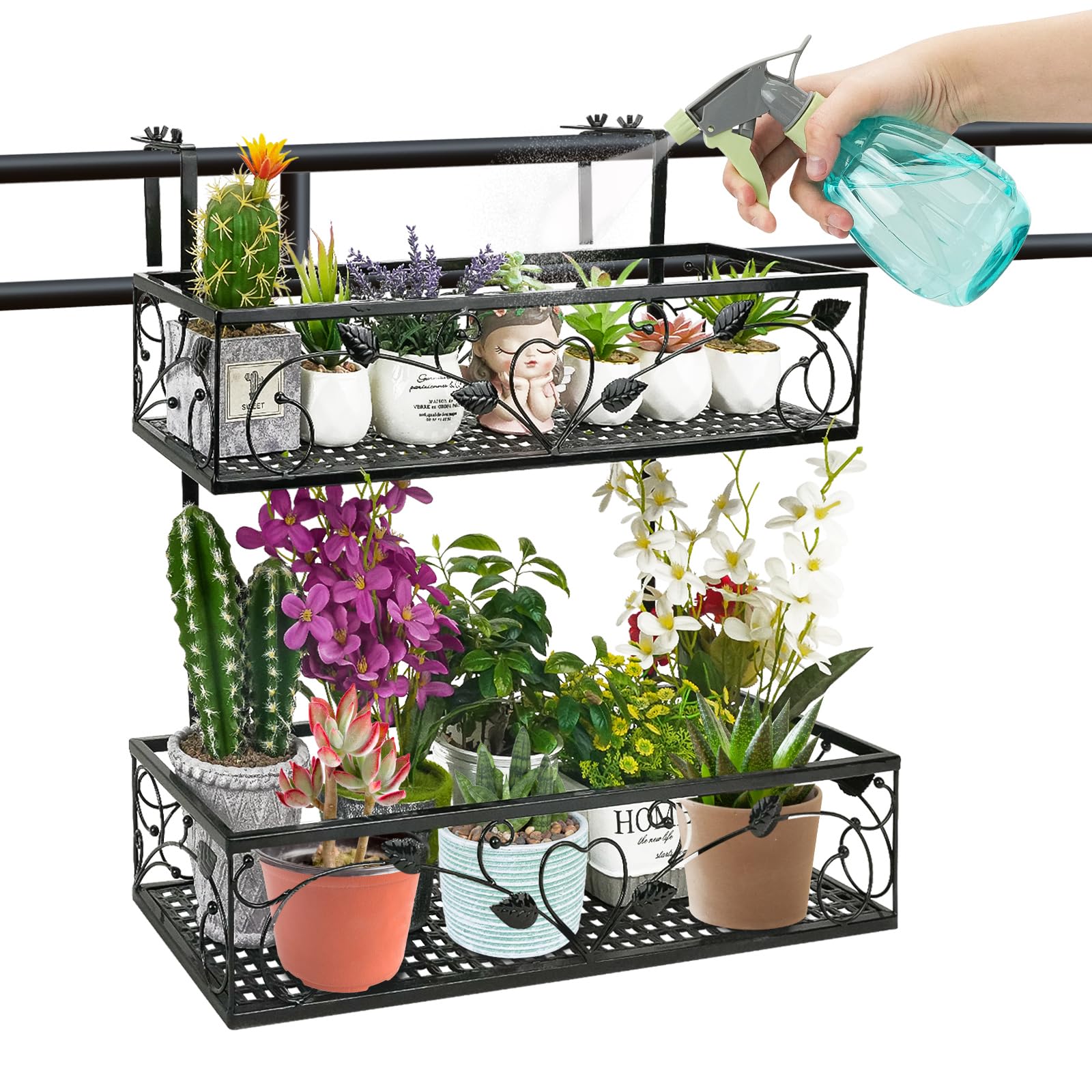 ZZBIQS 2-Tier Outdoor Flower Pot Stand Rack, Balcony Patio Railing ...