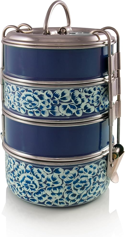 4 Tier Handpainted Blue Tiffin: Amazon.co.uk: Kitchen & Home