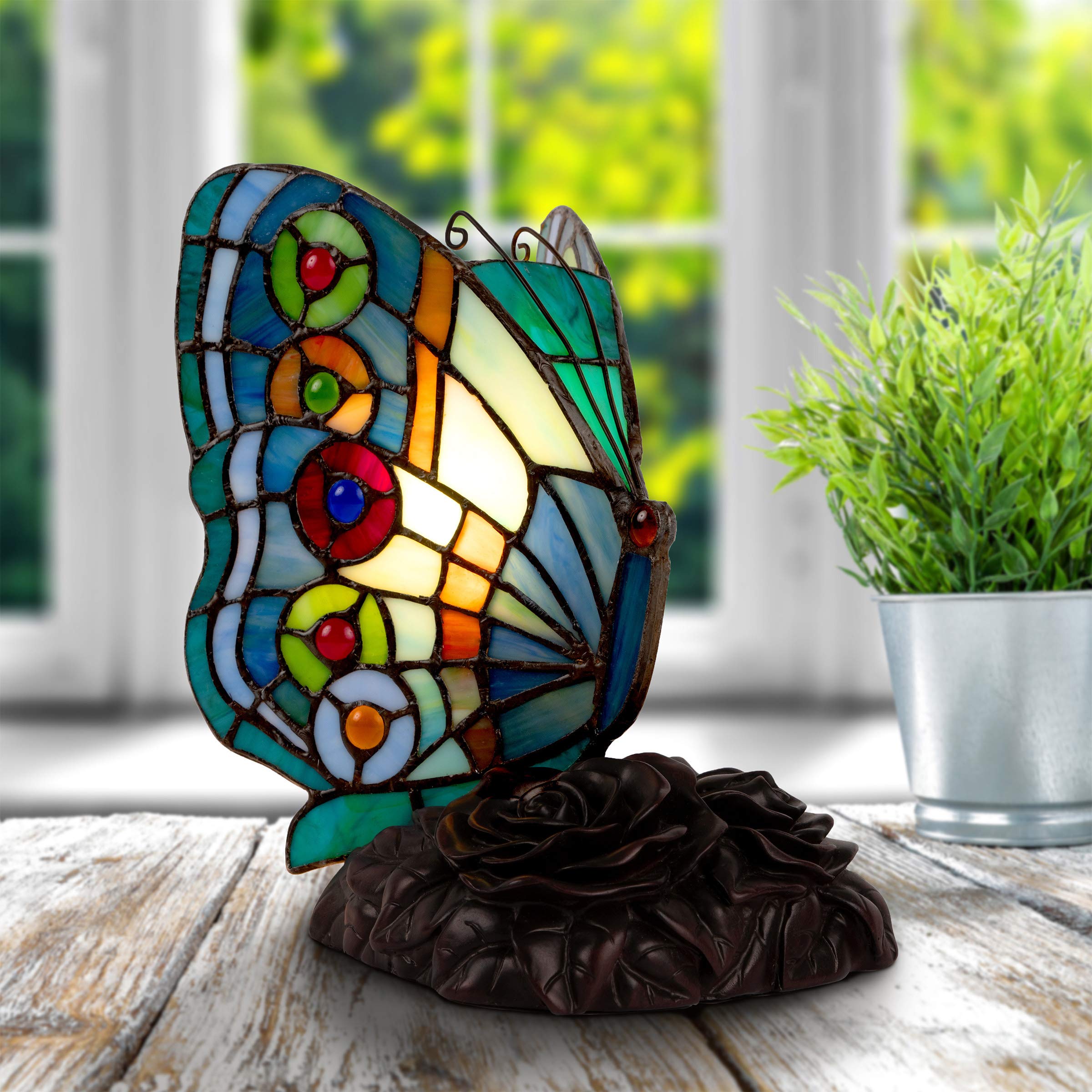 Lavish Home Tiffany Style Butterfly Lamp - Stained Glass Table or Desk ...
