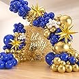 Amazon.com: 141pcs Royal Blue and Gold Balloons Garland Arch Kit, Blue Gold White Balloons with ...