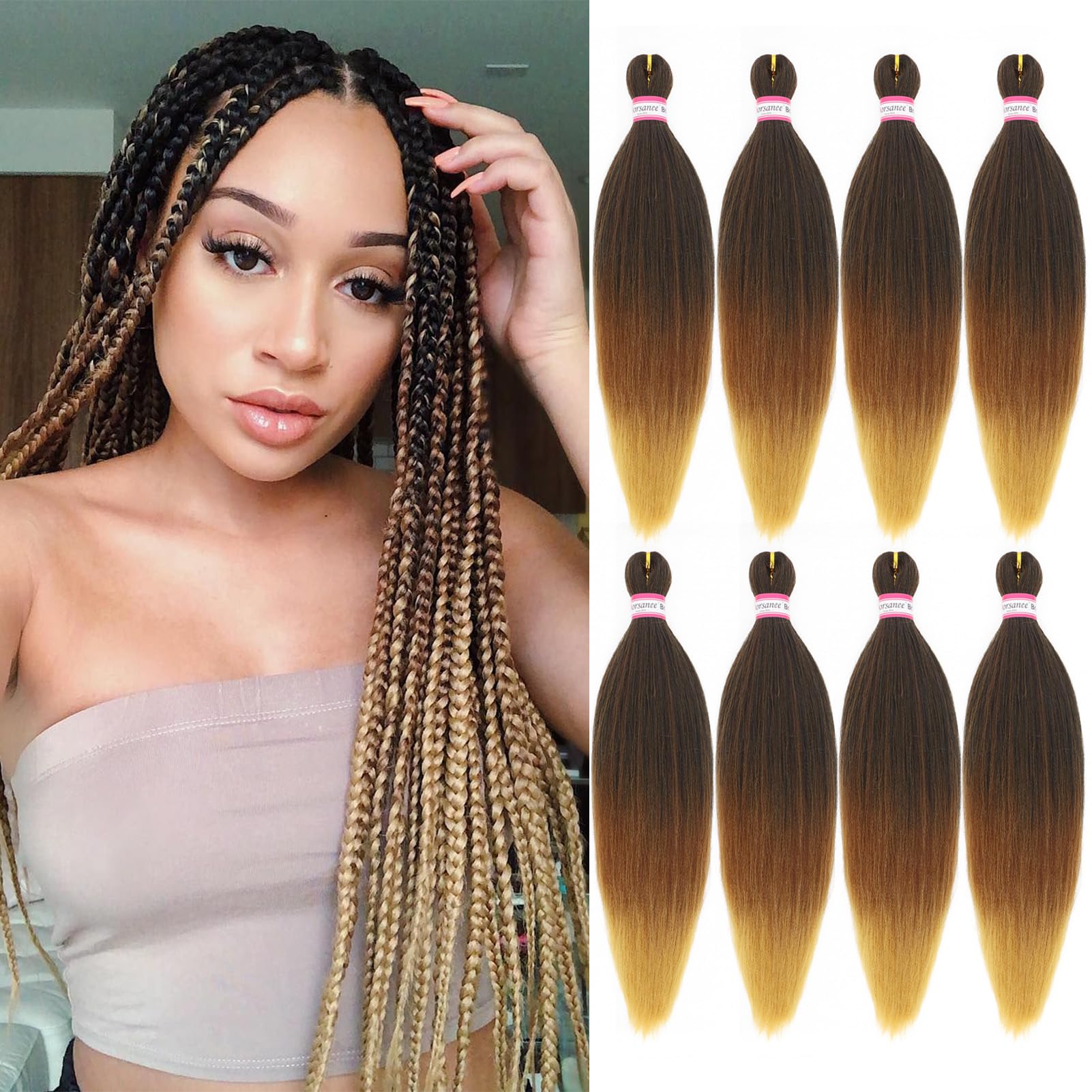 3 Tone Pre-stretched Braiding Hair Synthetic Braids Professional Hair ...