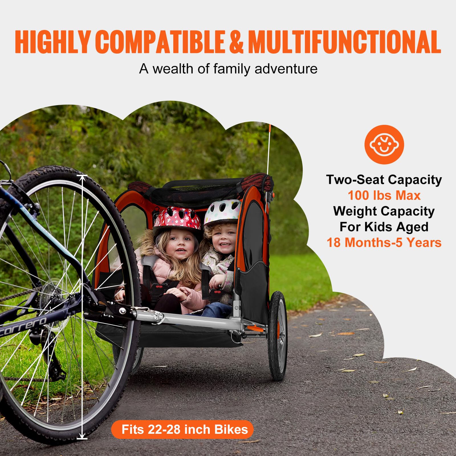 Mua VEVOR Bike Trailer for Toddlers Kids, Single & Double Seat Options ...