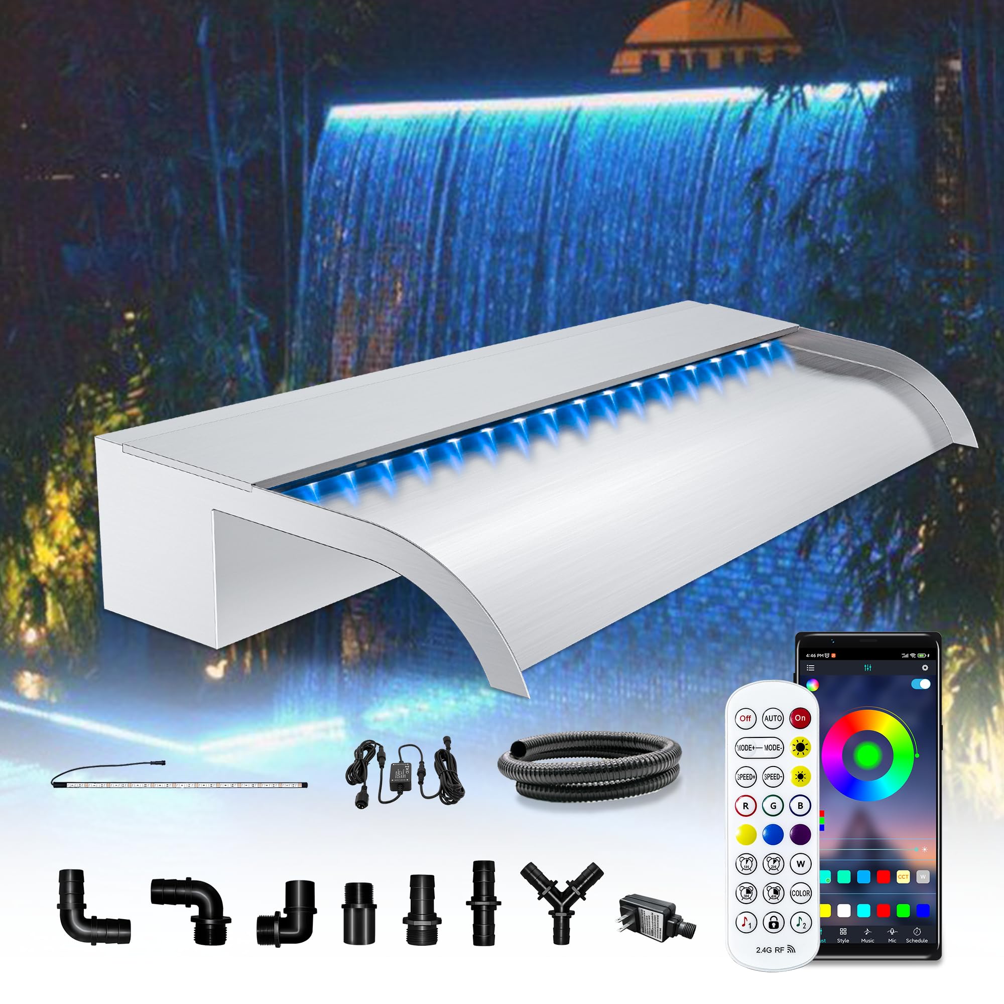 Waterfall Pool Fountain, LONGRUN Stainless Steel Waterfall Spillway for ...