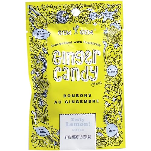 Gem Gem Ginger Candy Chewy Ginger Chews (Lemon, 1.25 oz Tasting Samples ...
