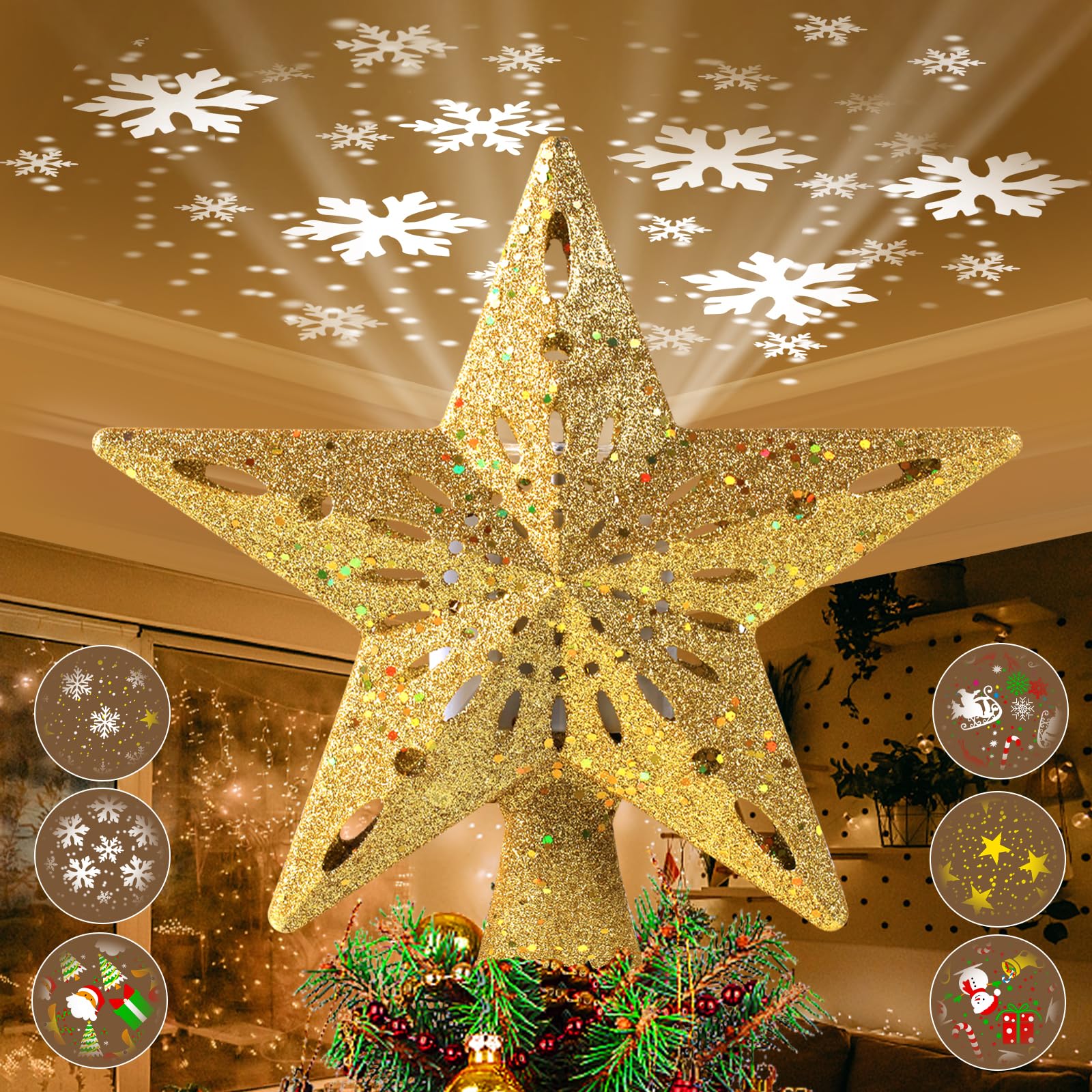 TEPENAR Christmas Tree Topper Star: 10" Xmas Tree Topper with 6 ...