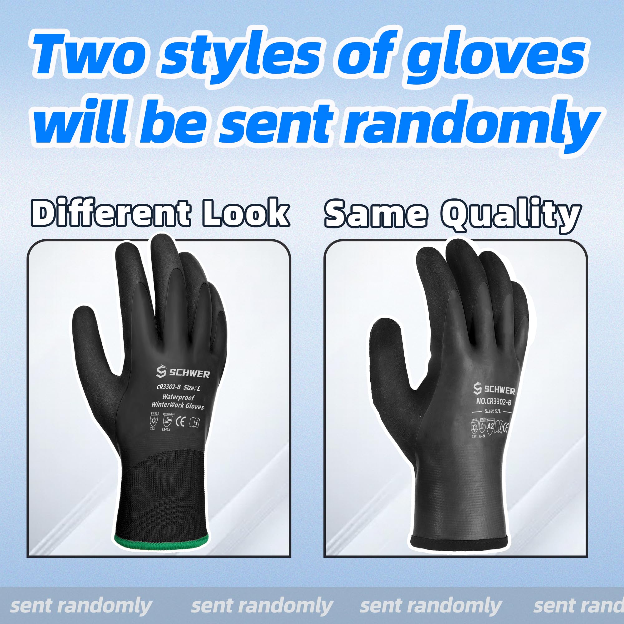 Schwer 2 Pairs 100% Waterproof Winter Work Gloves, ANSI A2 Cut ...
