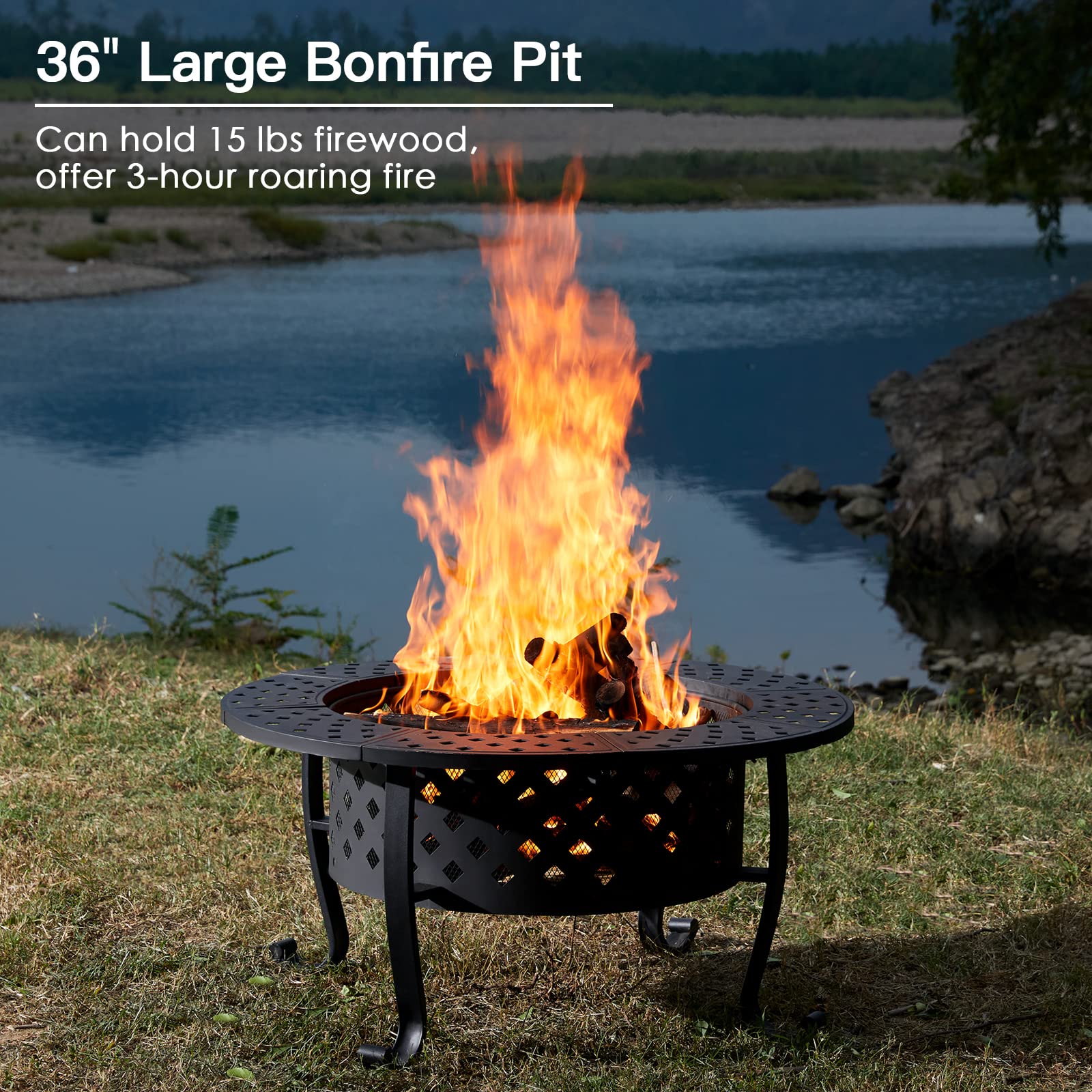 Mua PaPaJet 36 Inch Fire Pit with 2 Grill, Outdoor Wood Burning Firepit ...