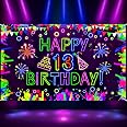 Amazon.com: Neon Happy 13th Birthday Banner & Backdrop - Glow in The ...