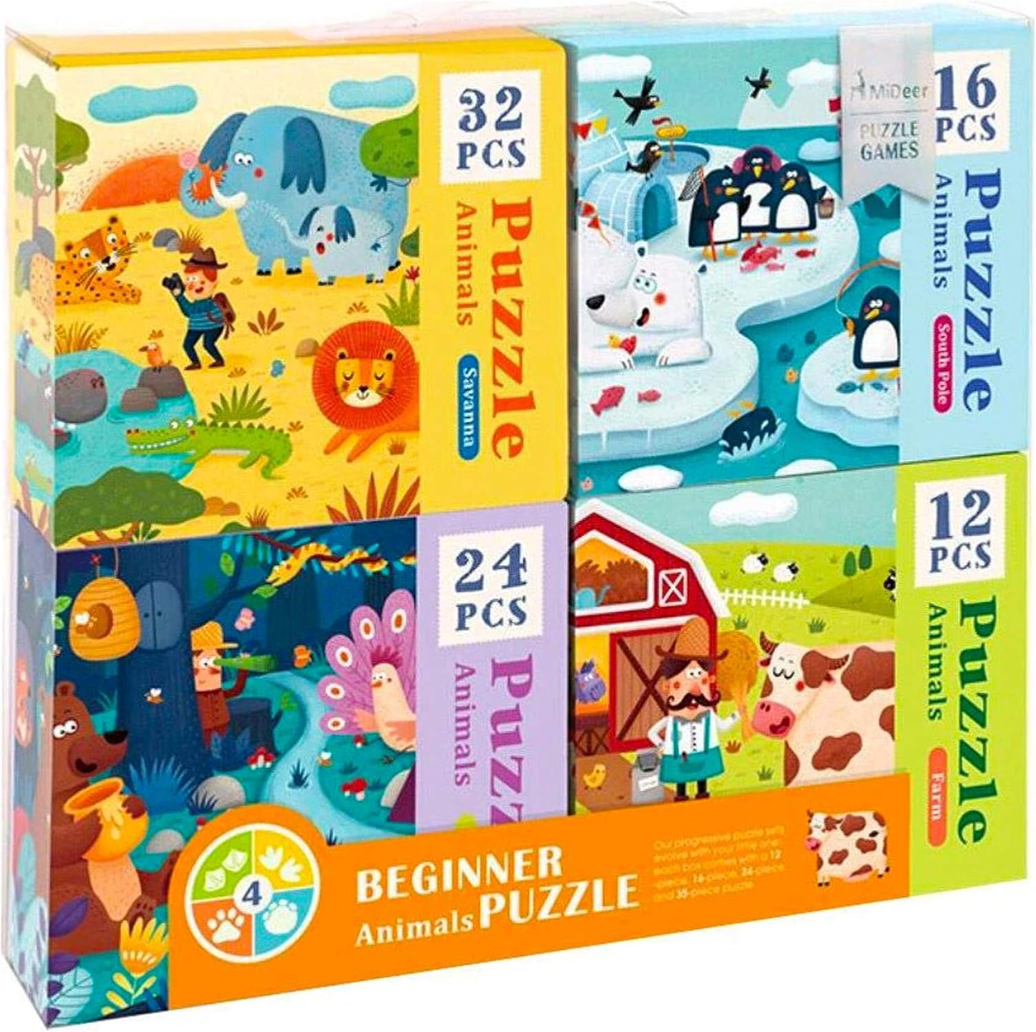 boppi Mideer Jigsaw Puzzle Pack 4 in 1 Kids Carry Along Set 12 16 24 32 ...
