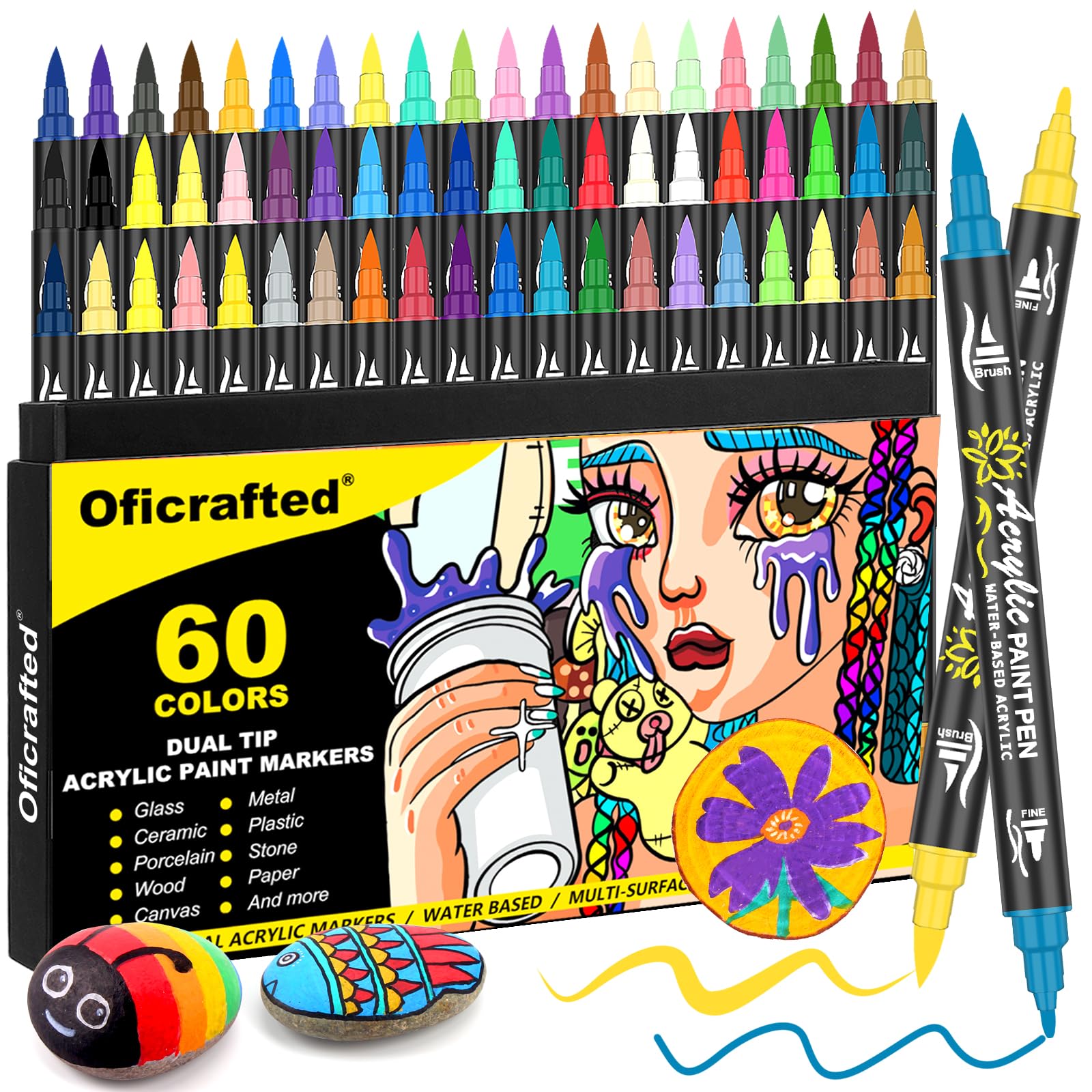 Mua 60 Colors Dual Tip Acrylic Paint Pens, Premium Acrylic Paint ...