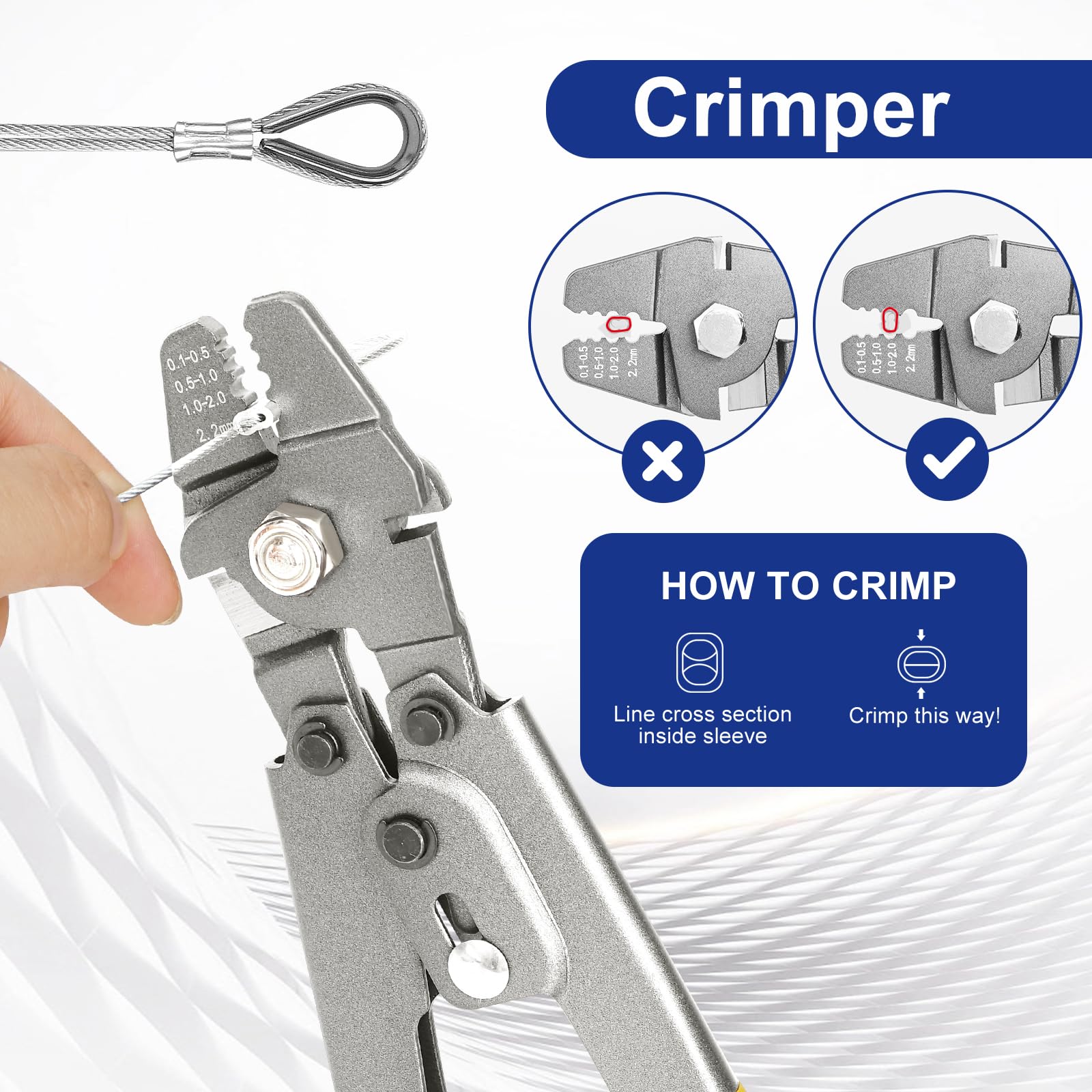 PILLME 2 Pack Wire Rope Crimping Tool Kit Up To 2.2mm, 304 Stainless ...