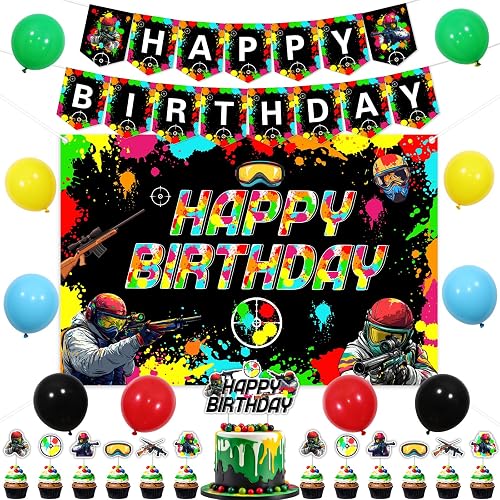 Funmemoir Paintball Birthday Party Decorations, Happy Birthday Banner ...