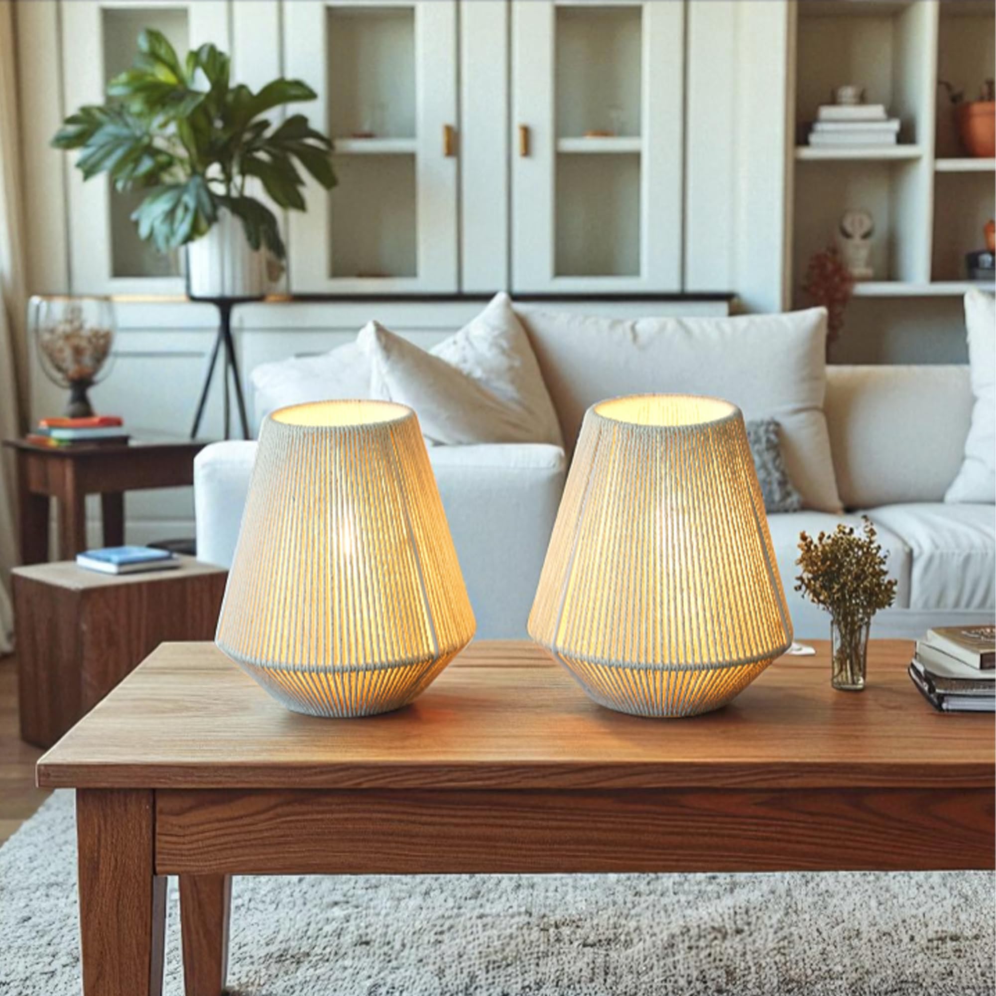 JHY DESIGN Set of 2 Woven Lampshade Table Lamps 8" H Cotton Rope ...