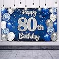 Amazon.com : Nelbiirth Happy 80th Birthday Decorations,80th Blue & Silver Balloon Large Birthday ...