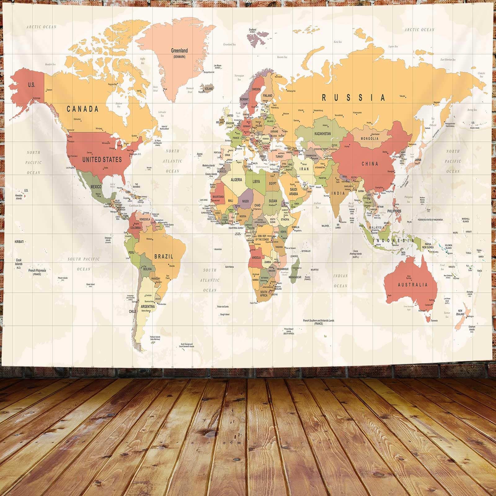 ICTEISOM World Map Tapestry for Kids Student, Map of The World with ...