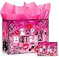 Amazon.com: 11.8”Large Pink Gift Bag for Girls Birthday, Happy Birthday ...