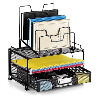 Buy Bextsware 2-Tier Mesh Desktop Organizer File Folder with Sliding ...