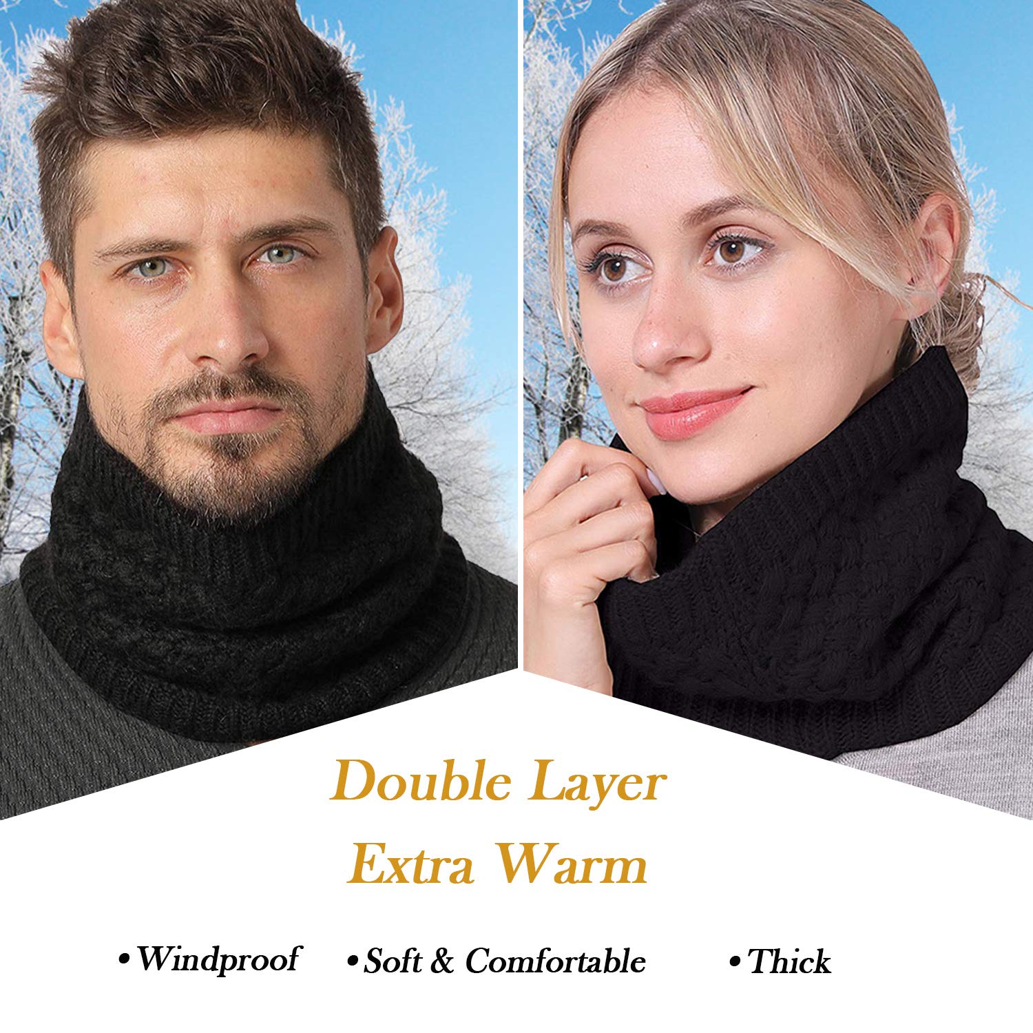 Jormatt 2 Pack Double-Layer Thick Neck Warmers Fleece Heat Insulated ...