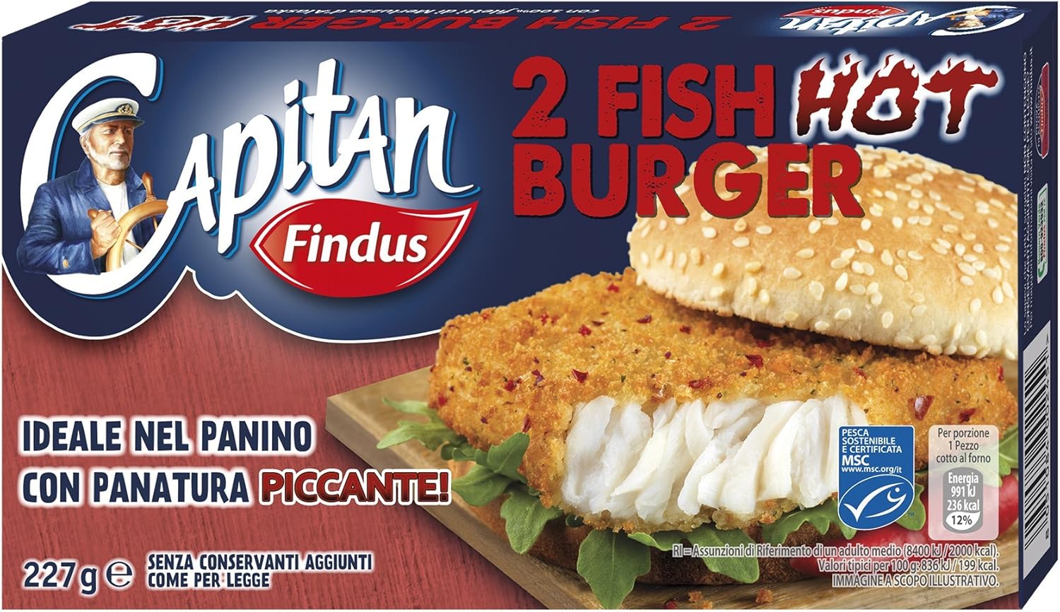 Capitan Findus - 2 Fish Burger Hot con Filetti di Merluzzo d'Alaska ...