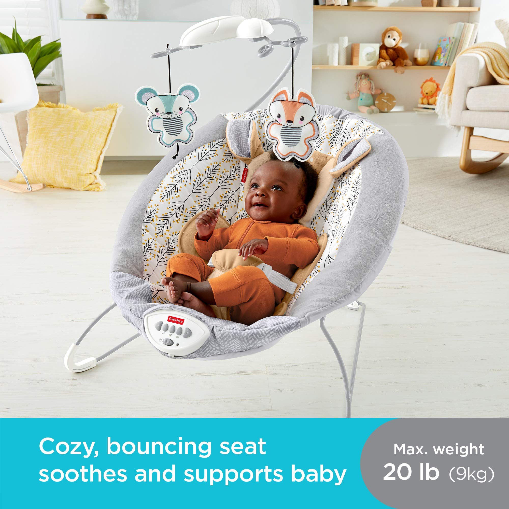 Fisher-Price Fawn Meadows Deluxe Bouncer, Soothing Infant Seat