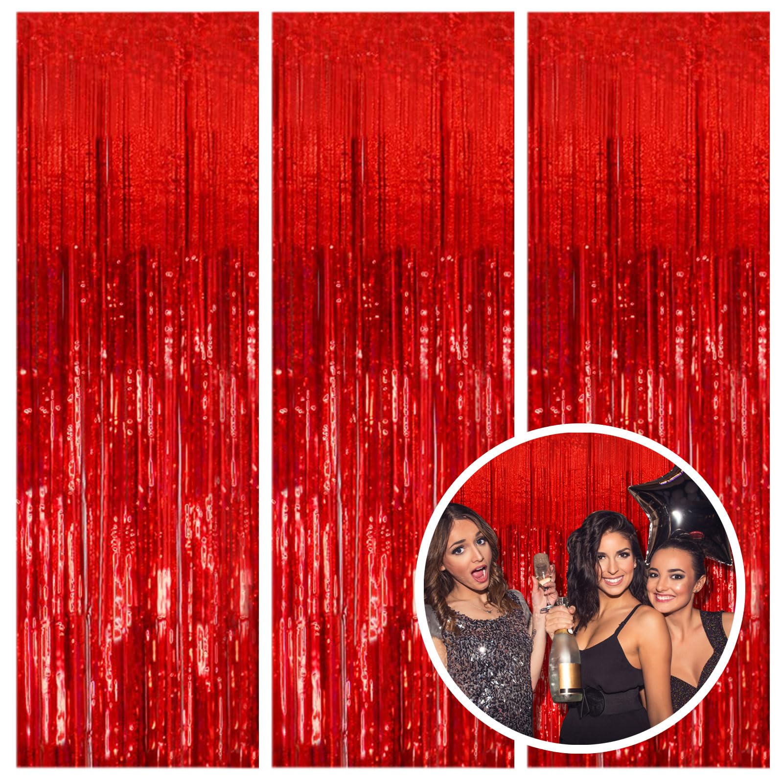 3 Pack Red Party Backdrop Tinsel Streamers Christmas Decorations Foil ...