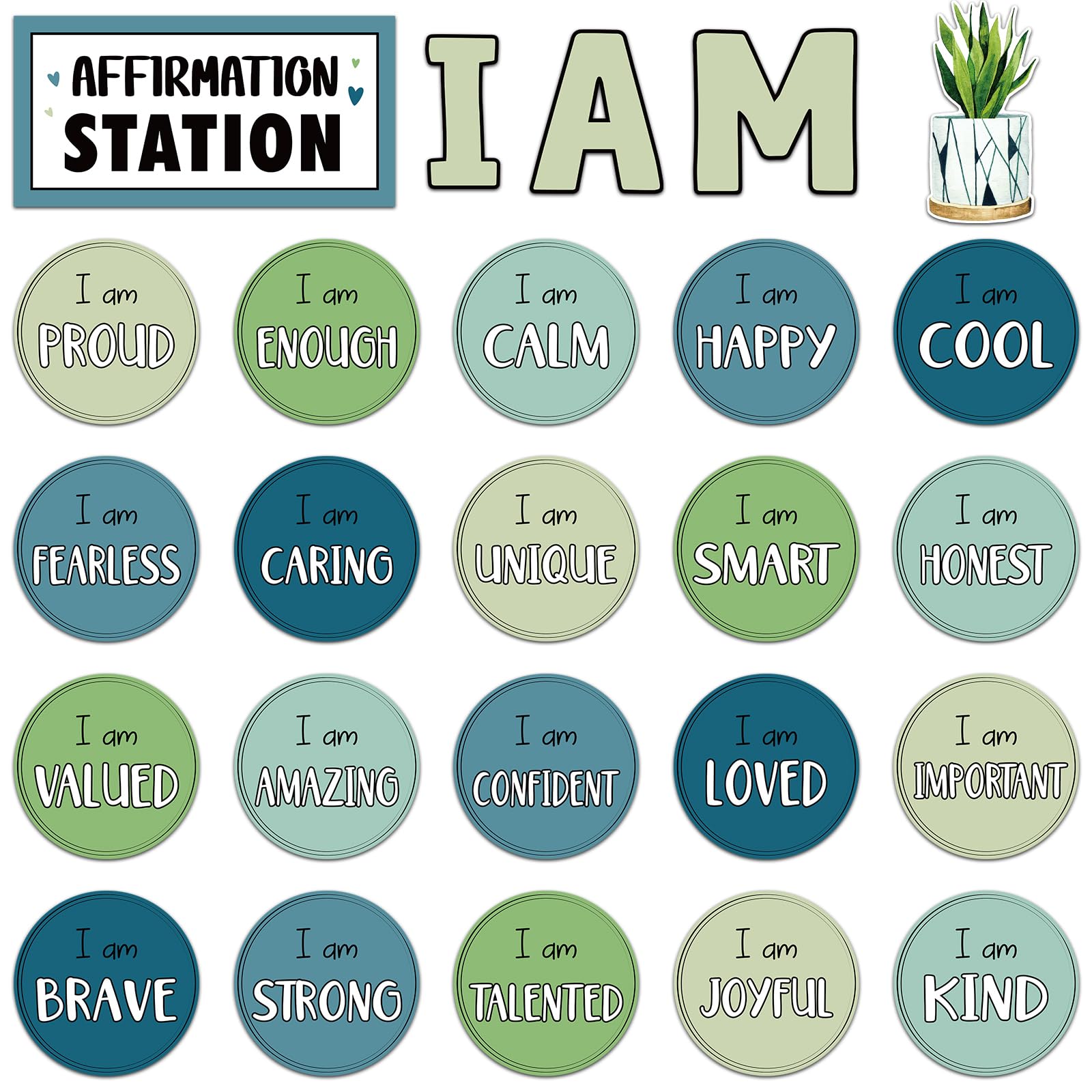 Frienda Greenery Affirmation Station Bulletin Board Set Motivational ...