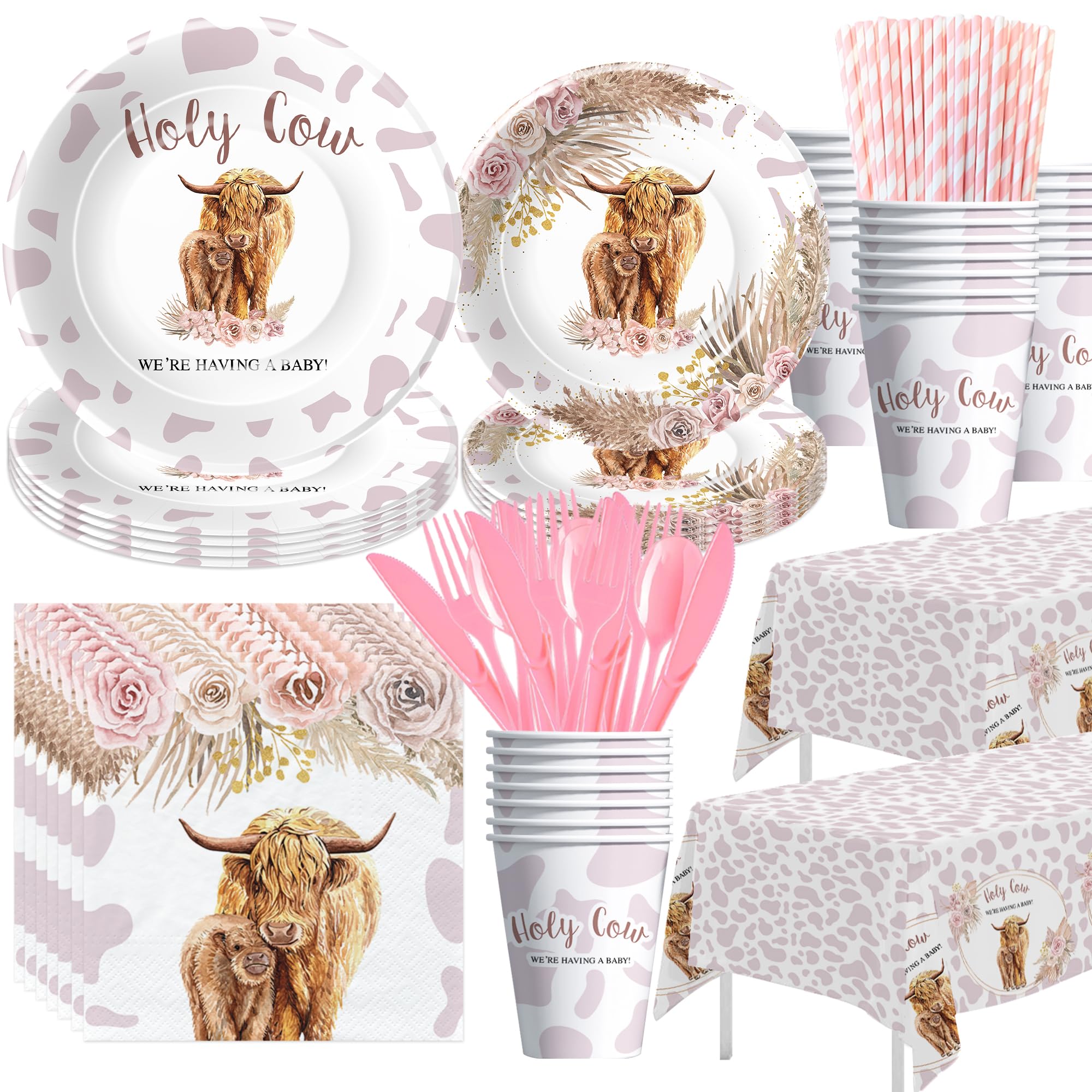 Xenorik Highland Cow Baby Shower Decorations Tableware - Holy Cow Baby ...