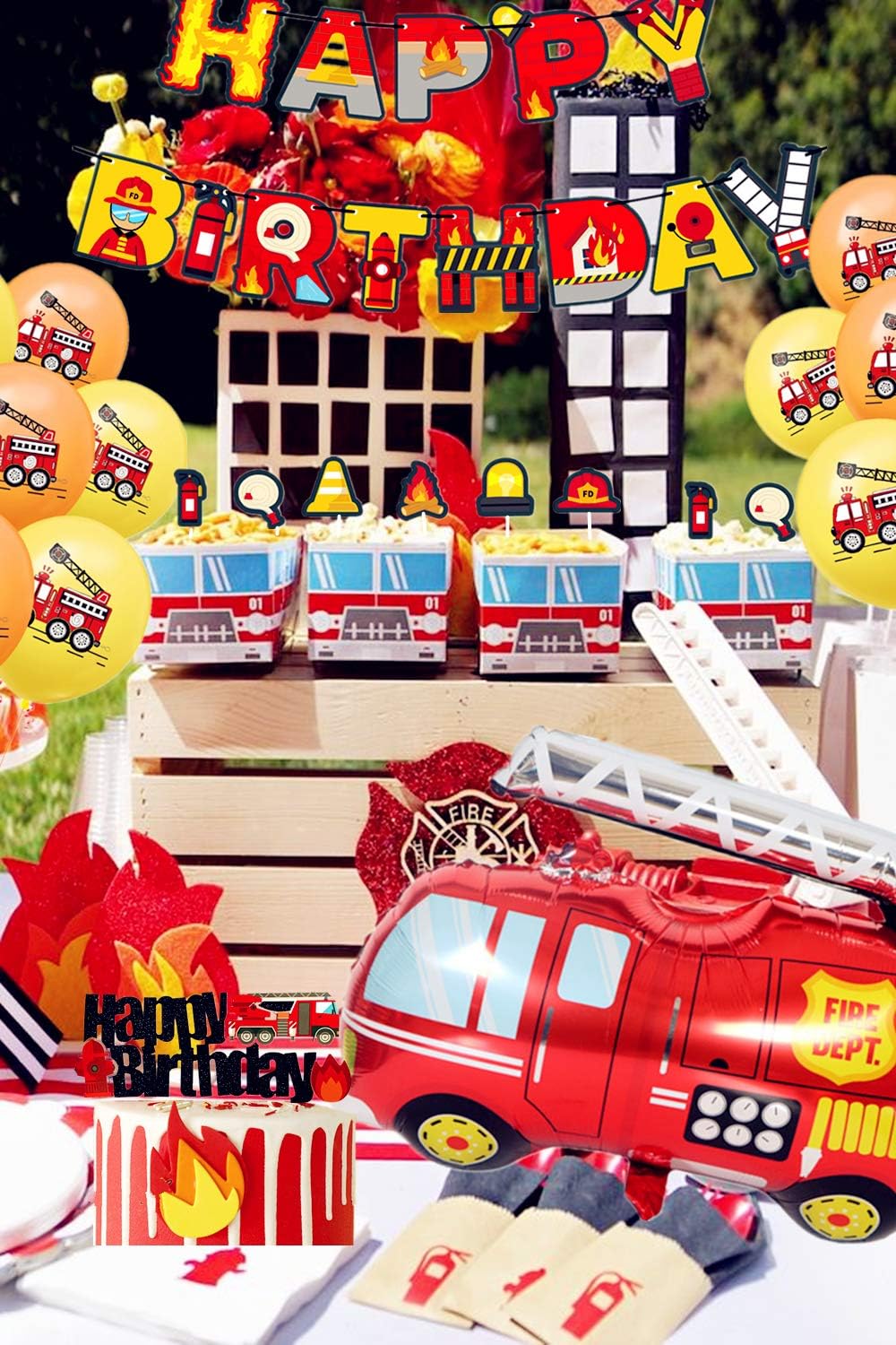 JeVenis 36 PCS Fireman Birthday Banner Firetruck Birthday Balloons ...