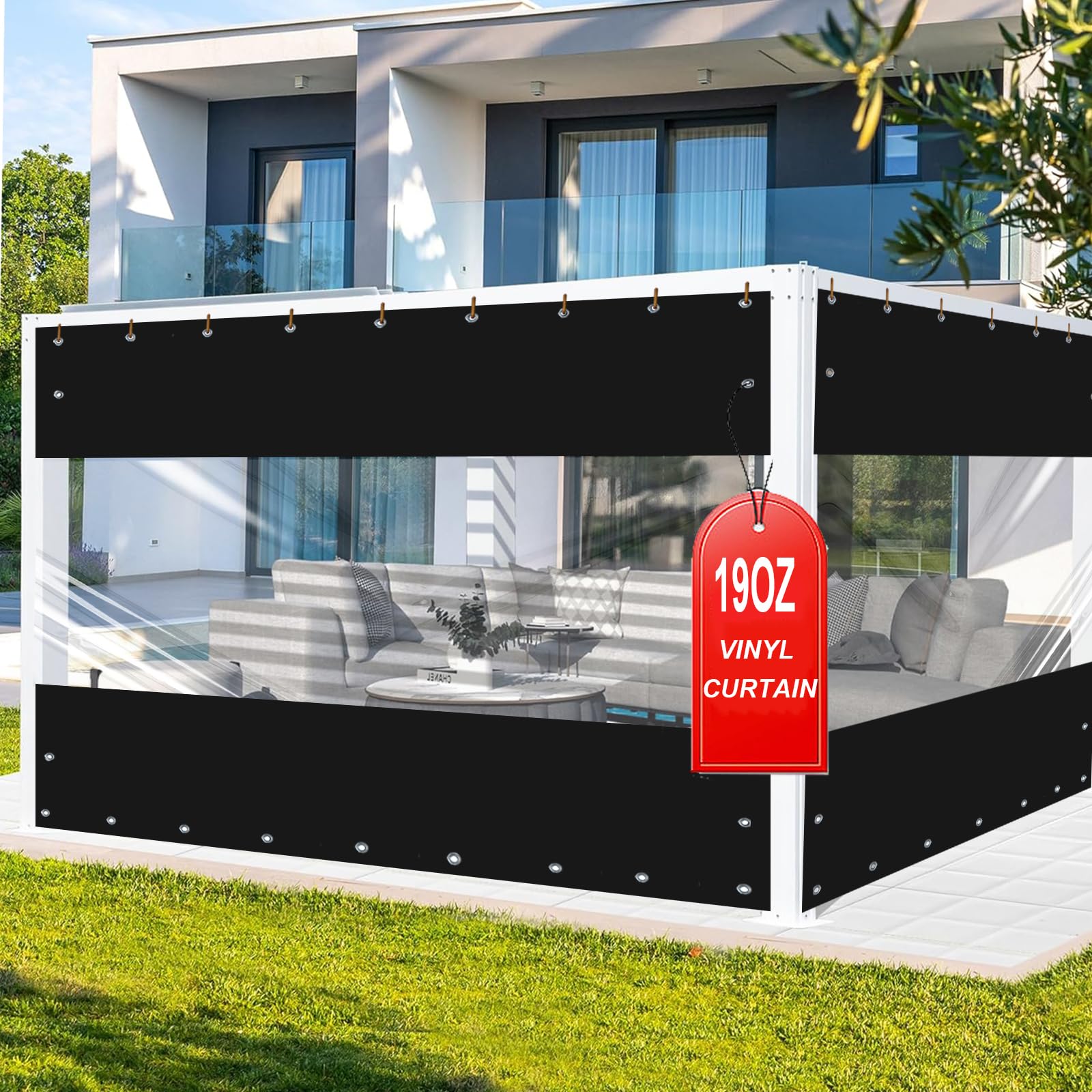 FoundGo 10'H x 10'W Vinyl Curtains for Patio 19oz, Outdoor Clear Vinyl ...
