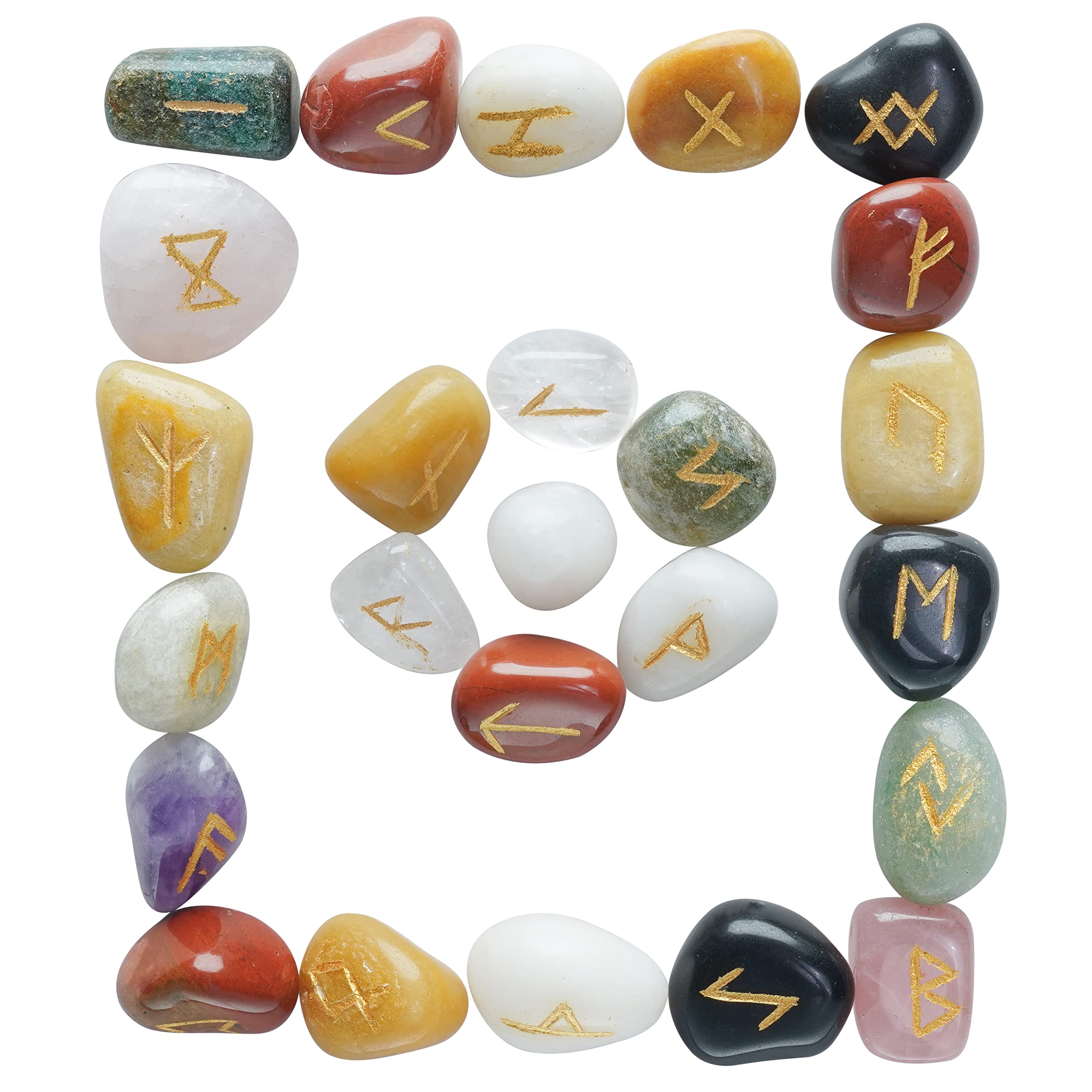 Crocon Mix Chakra Rune Stones Set Engraved with Elder futhark Crystal ...