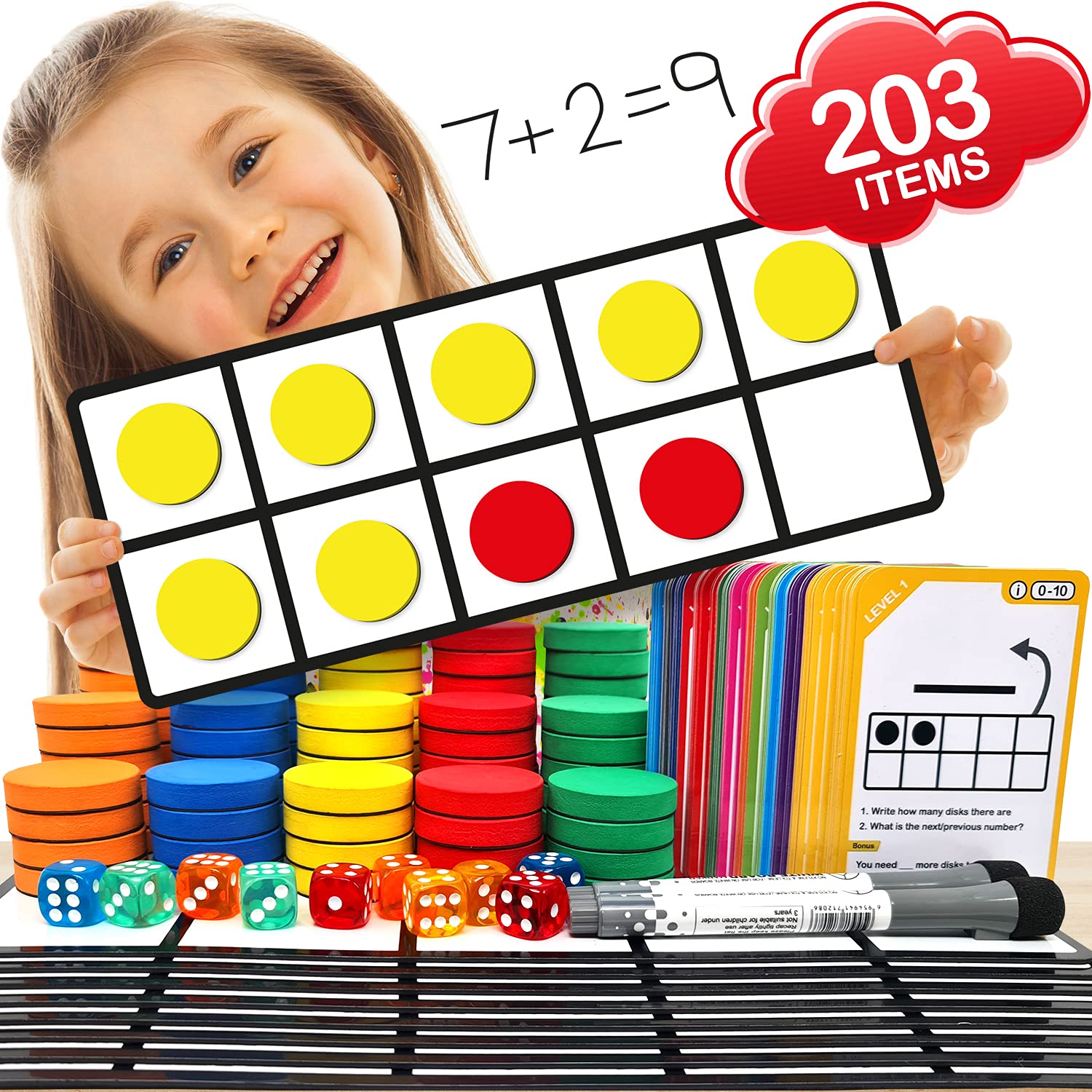 Magnetic Ten Frame Set: 8 Durable Ten-Frames + 100 Colorful Counters ...