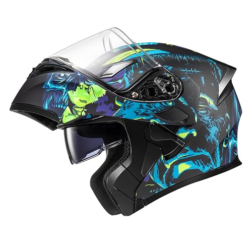 Dirt Bike Helmet KYPARA Motorcycle Dual Visor Flip Up Modular Full Face ...