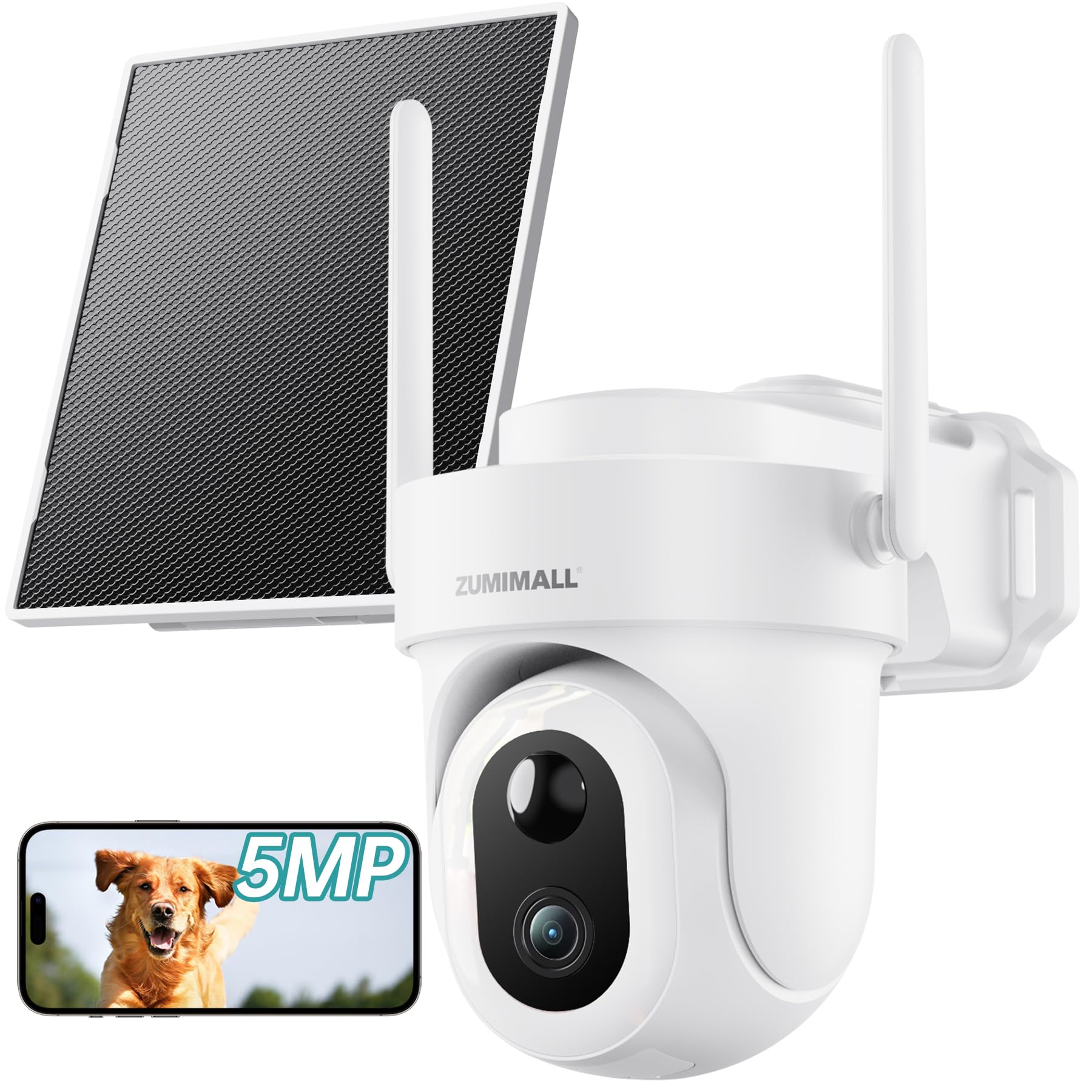 ZUMIMALL 5MP Solar Security Cameras Wireless Outdoor, 360° PTZ Wireless ...