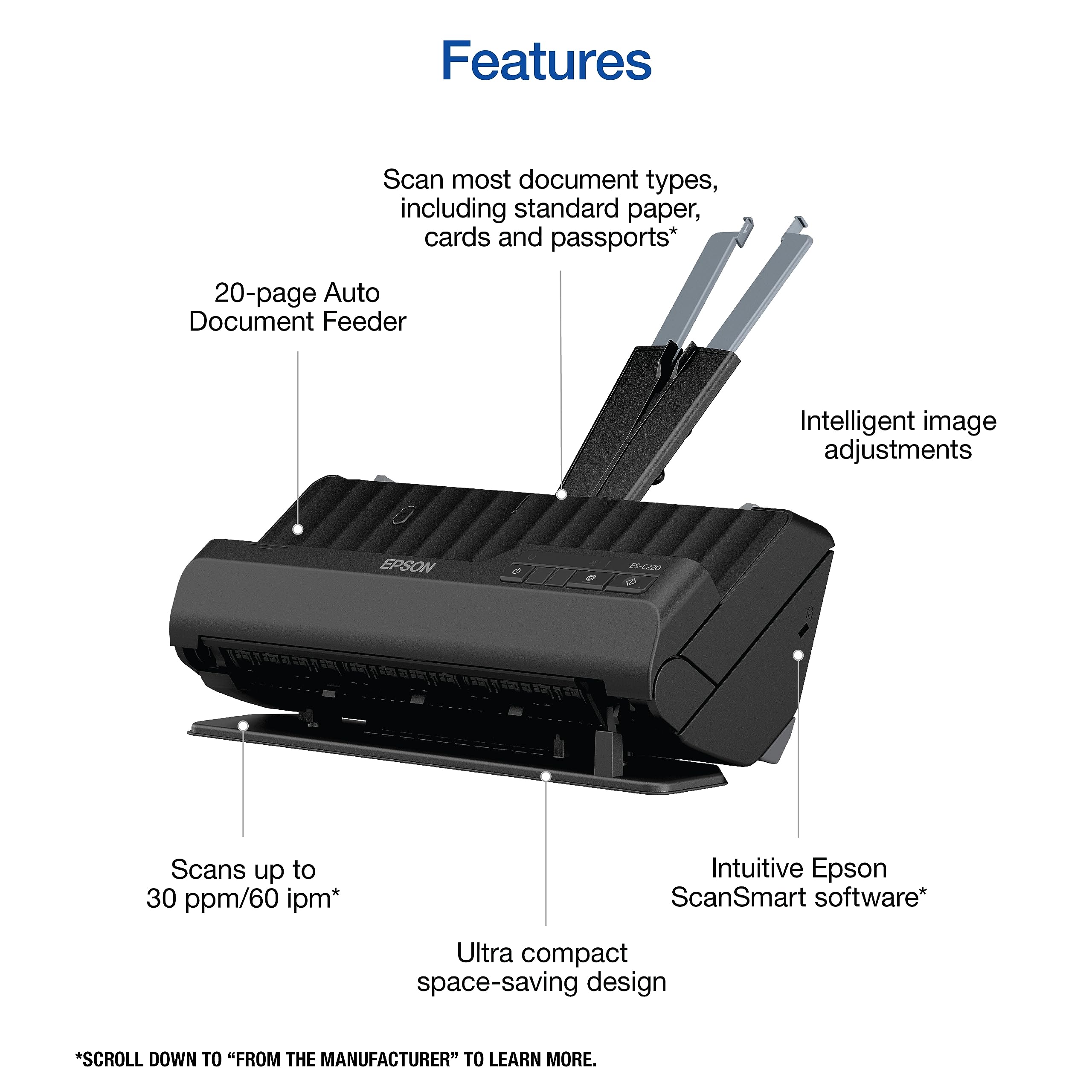 Mua Workforce ES-C220 Compact Desktop Document Scanner with 2-Sided ...