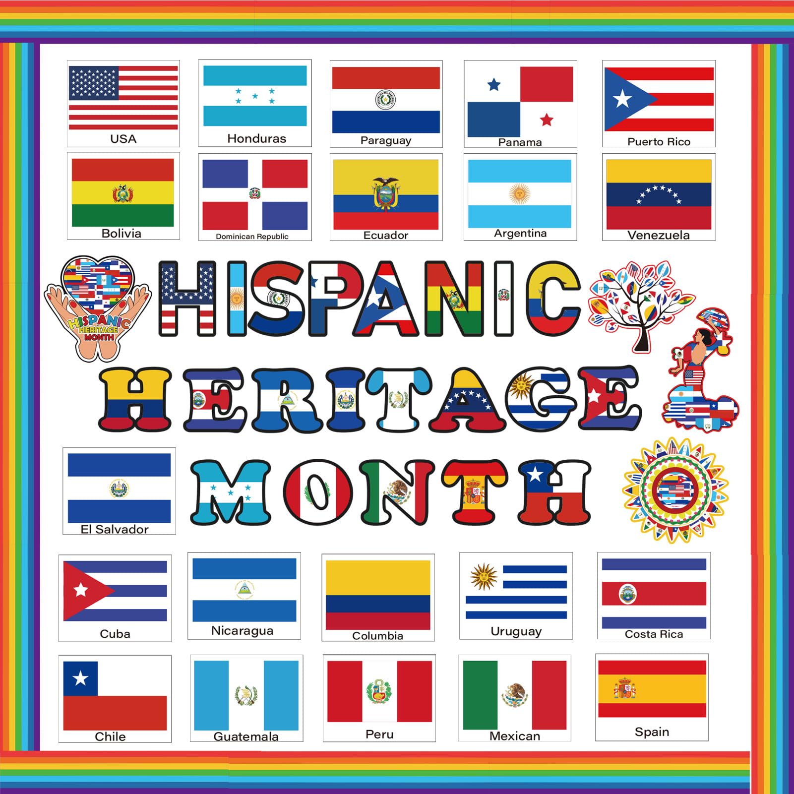 Qpout 66 Pcs Hispanic Heritage Month Bulletin Board Set with 160pcs Dot ...